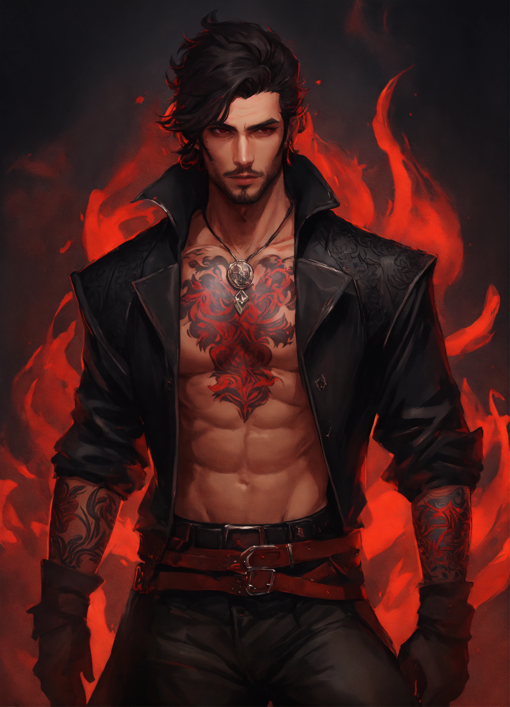 Lexica - A handsome rogue with dark magic his chest covered in red ...