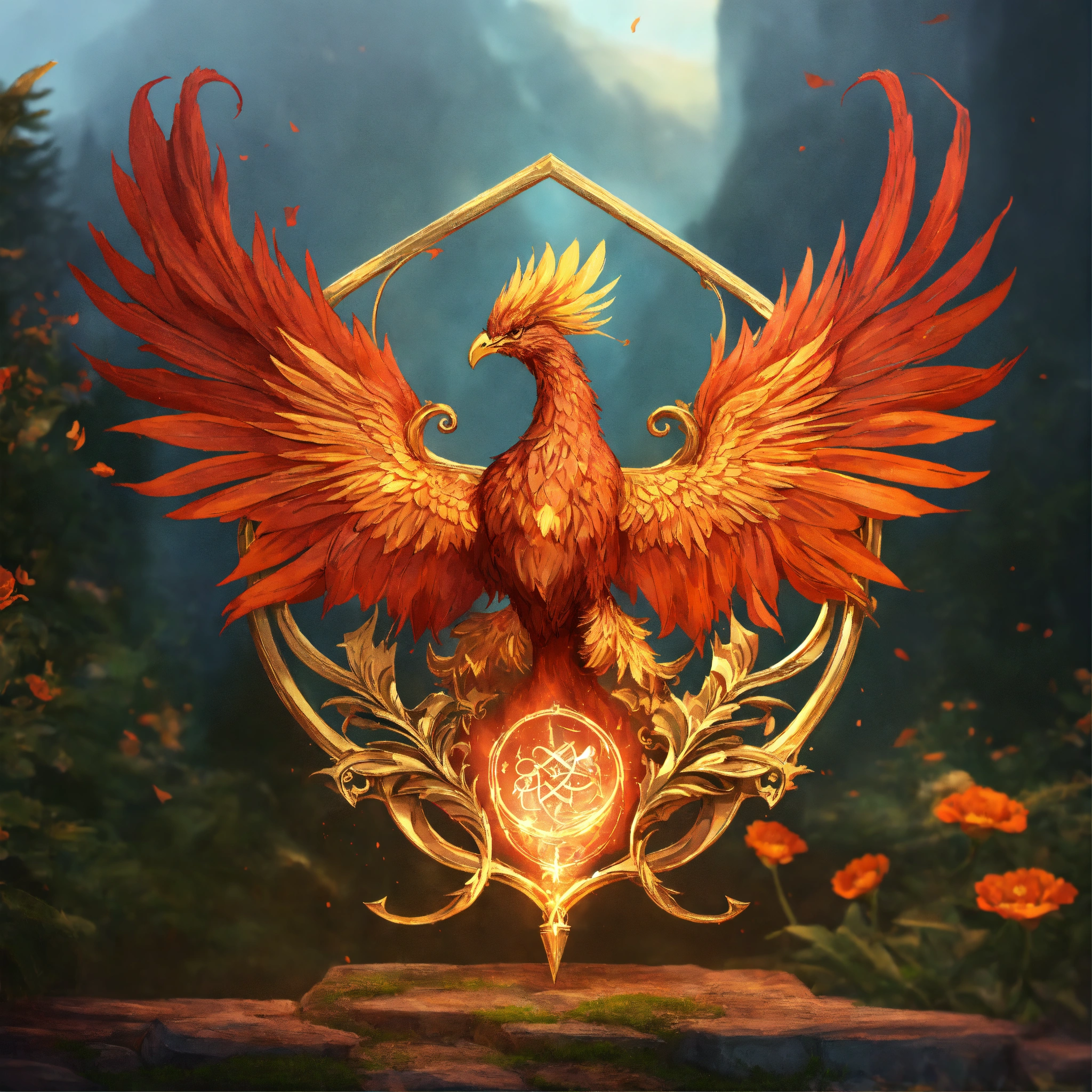 Lexica - Sigil of a phoenix flower. Fantasy, D&D, cinematic