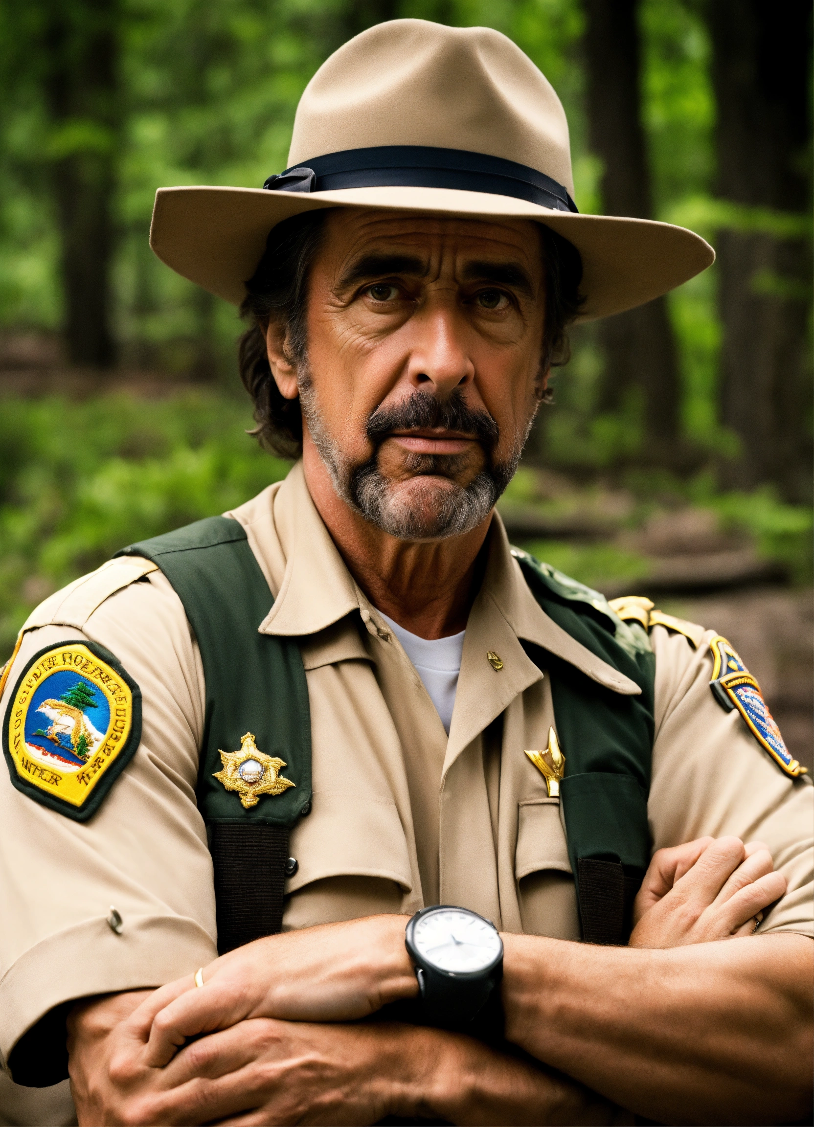 Lexica - Scared man, US PARK RANGER, FRONT VIEW, casual clothes, arms ...