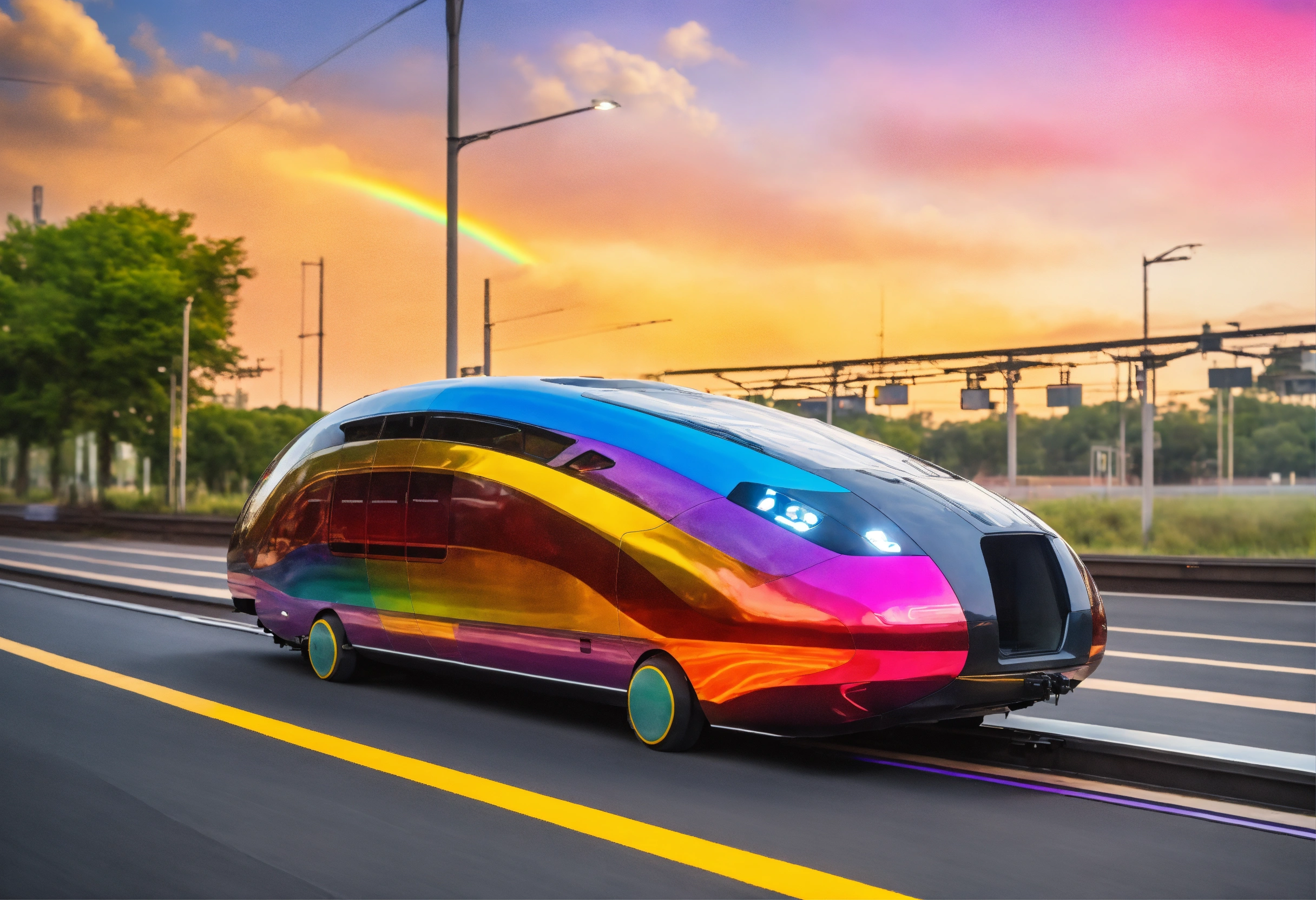Lexica - Self-driving train of the future, Rainbow-colored car body ...
