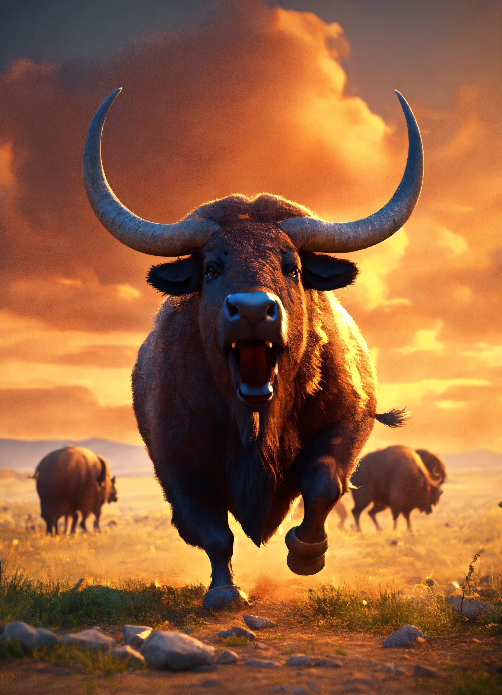 Lexica - 3d style animation cartoon killed buffalo knock down attack on ...