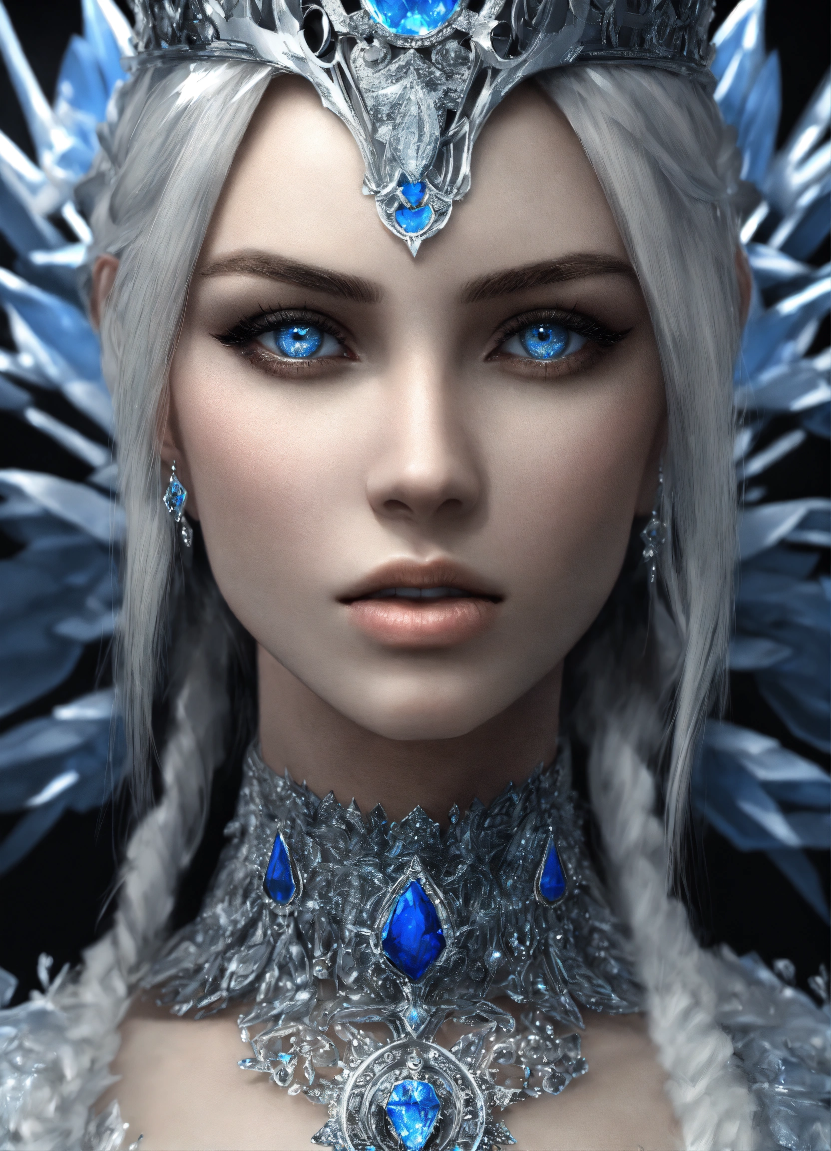 Lexica - Photorealistic, blackandwhite, ice queen, blue eyes, eyes ...