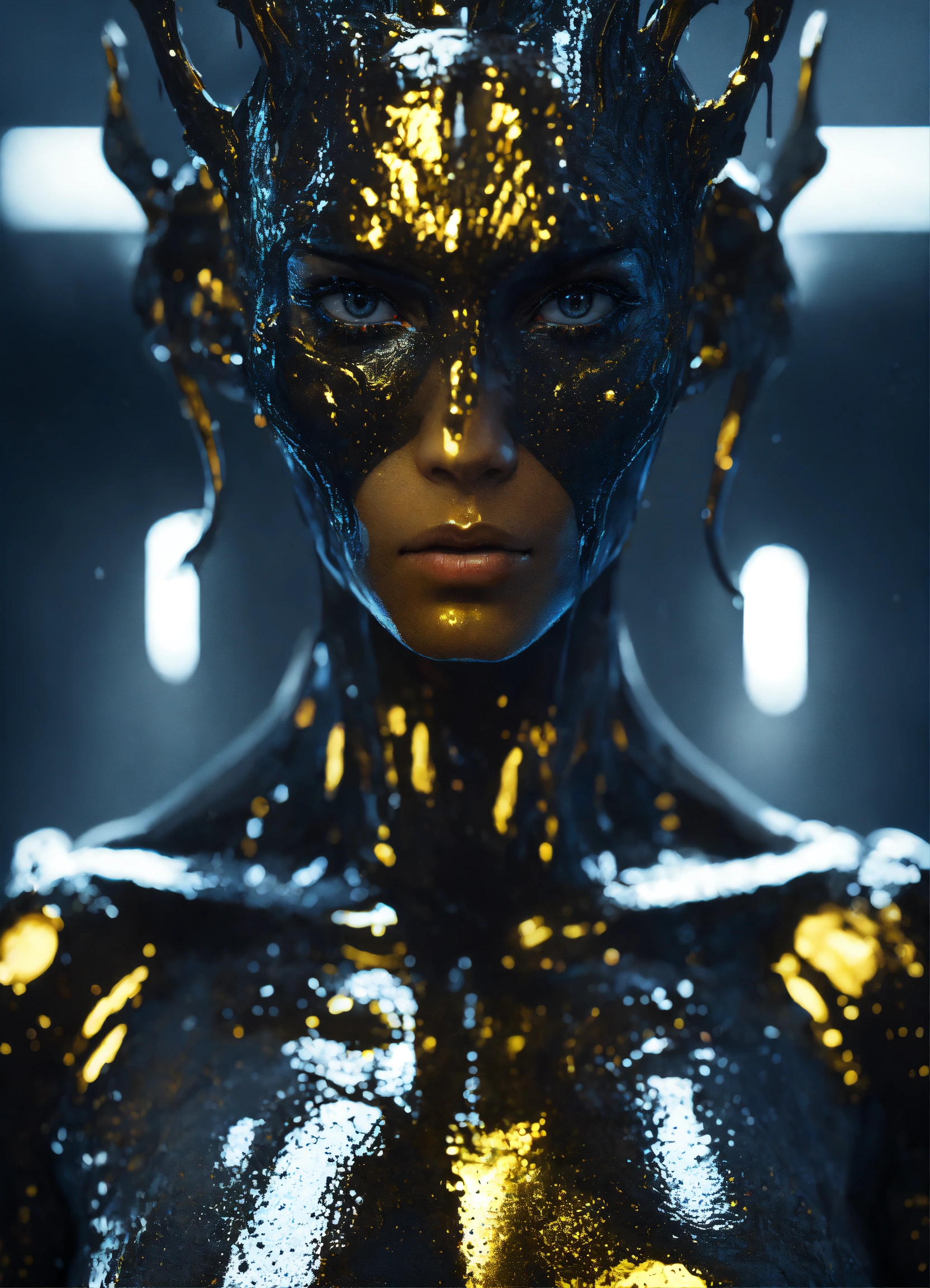 Lexica - The dark creature stares at the camera, in the style of liquid ...