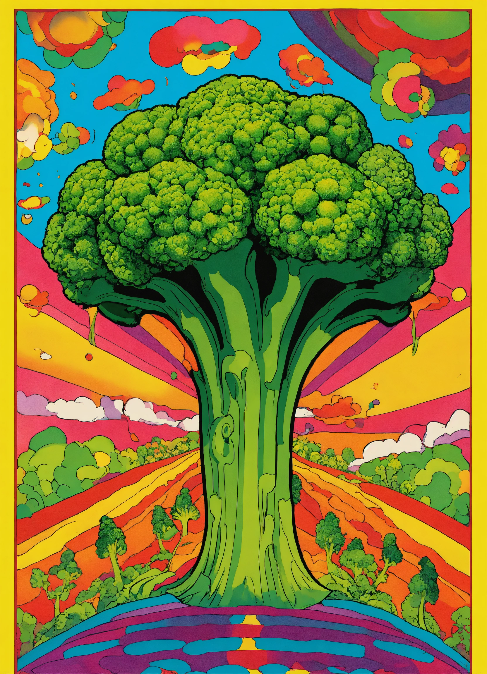 Lexica - Psychedelic poster of a broccoli in the style of peter max