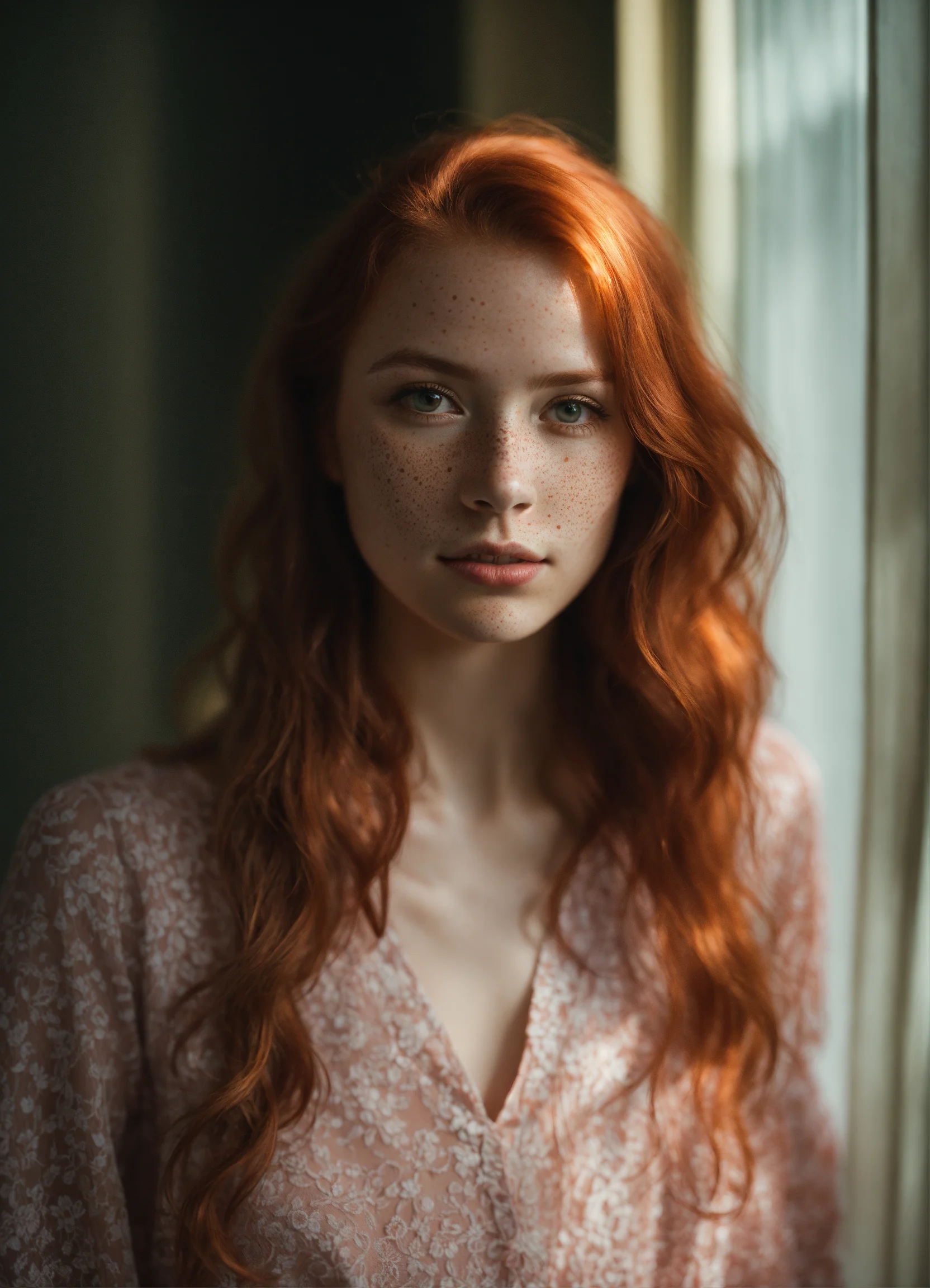 Lexica Redhead Portrait Shot On Leica Shadowplay Gorgeous Lighting Subtle Pastel Hues 8k