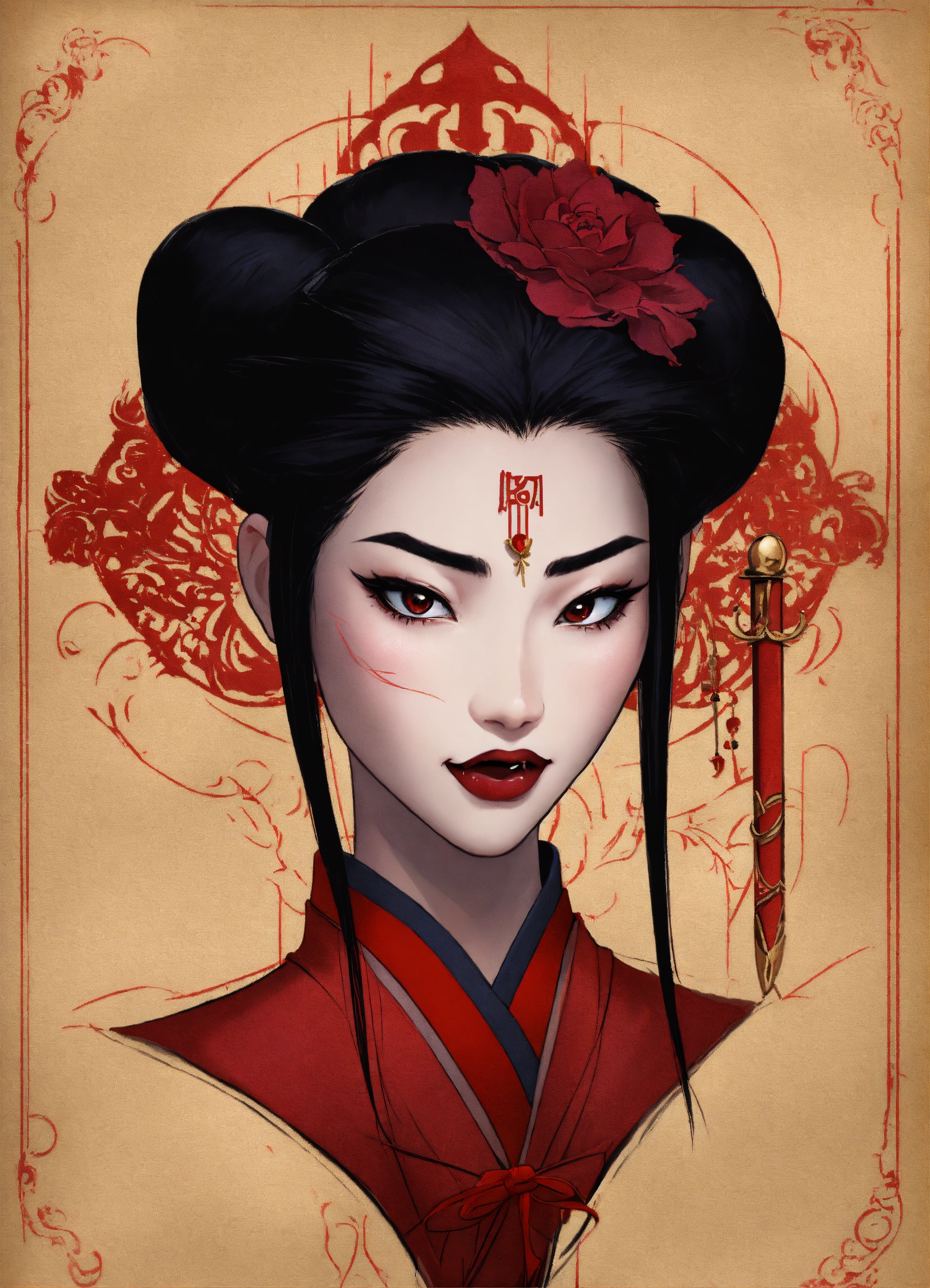 Lexica - Disney Mulan as a gothic vampire with teeth fangs showing