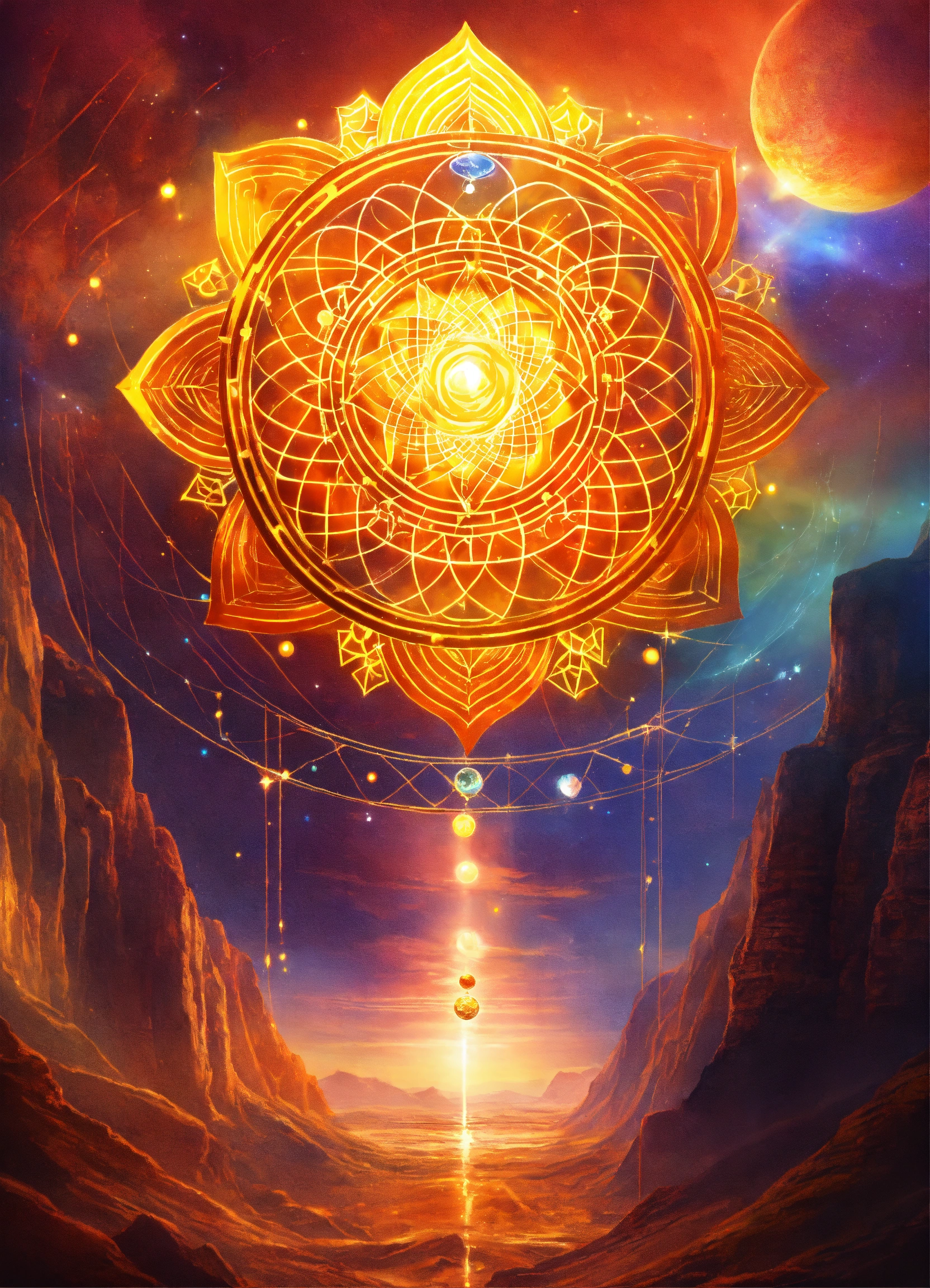 Lexica - Sun, planet, sacred geometry in the backround, aura. spiriual