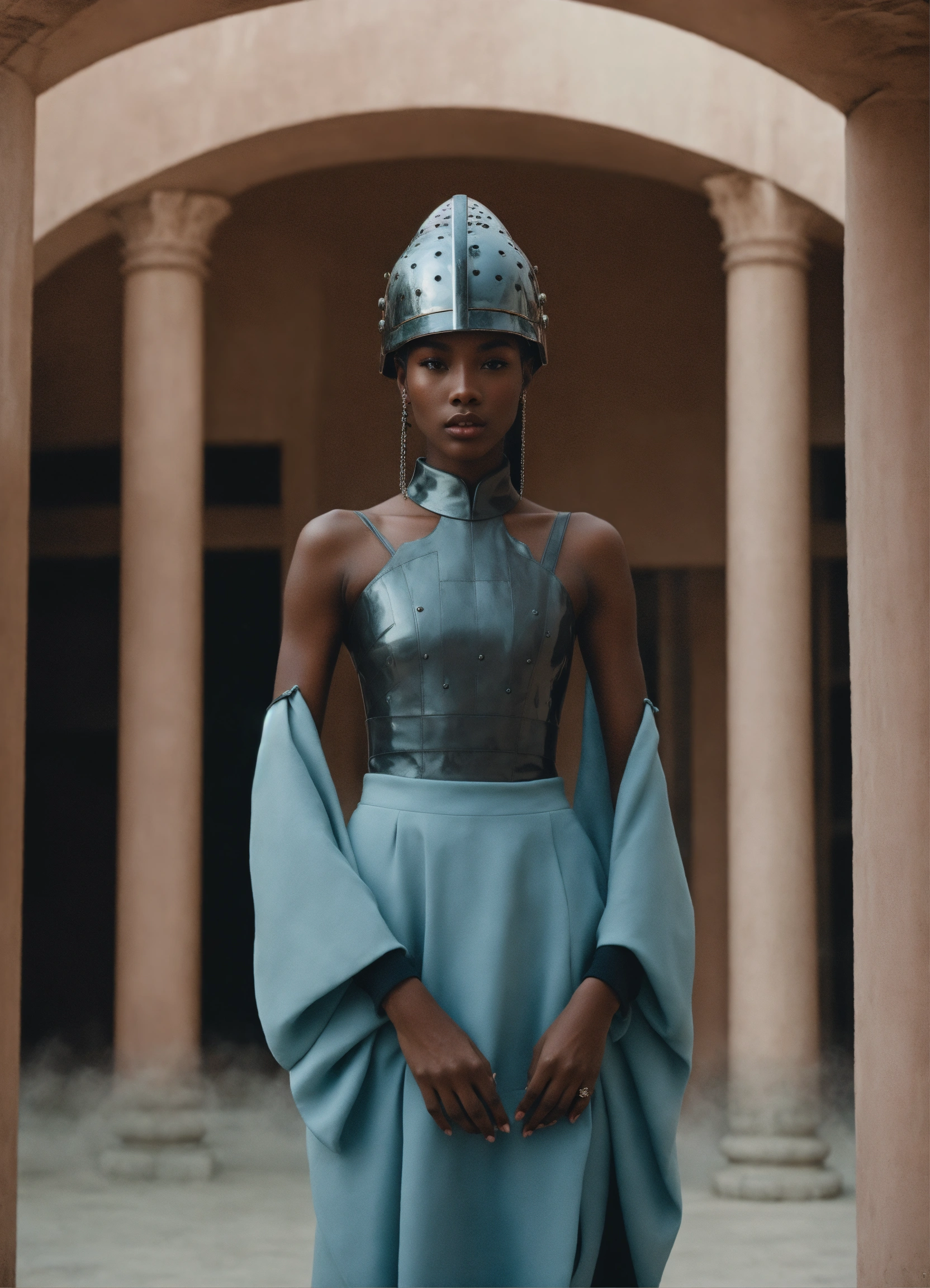Lexica - Portrait of haute couture beautiful black woman fashion model with pale blue hair ...
