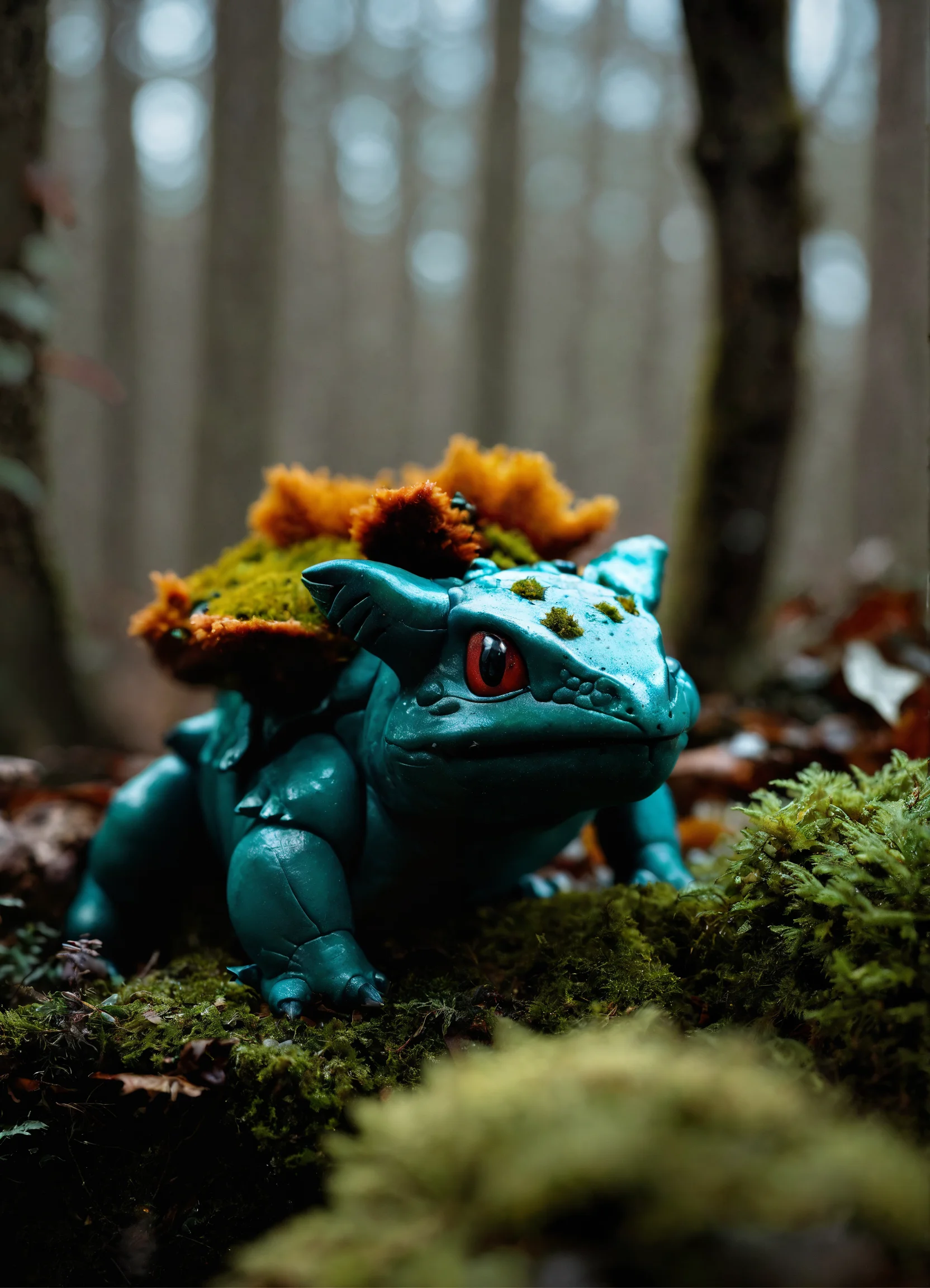 Lexica - A realistic venusaur animal among the trees, forest lake, moss ...