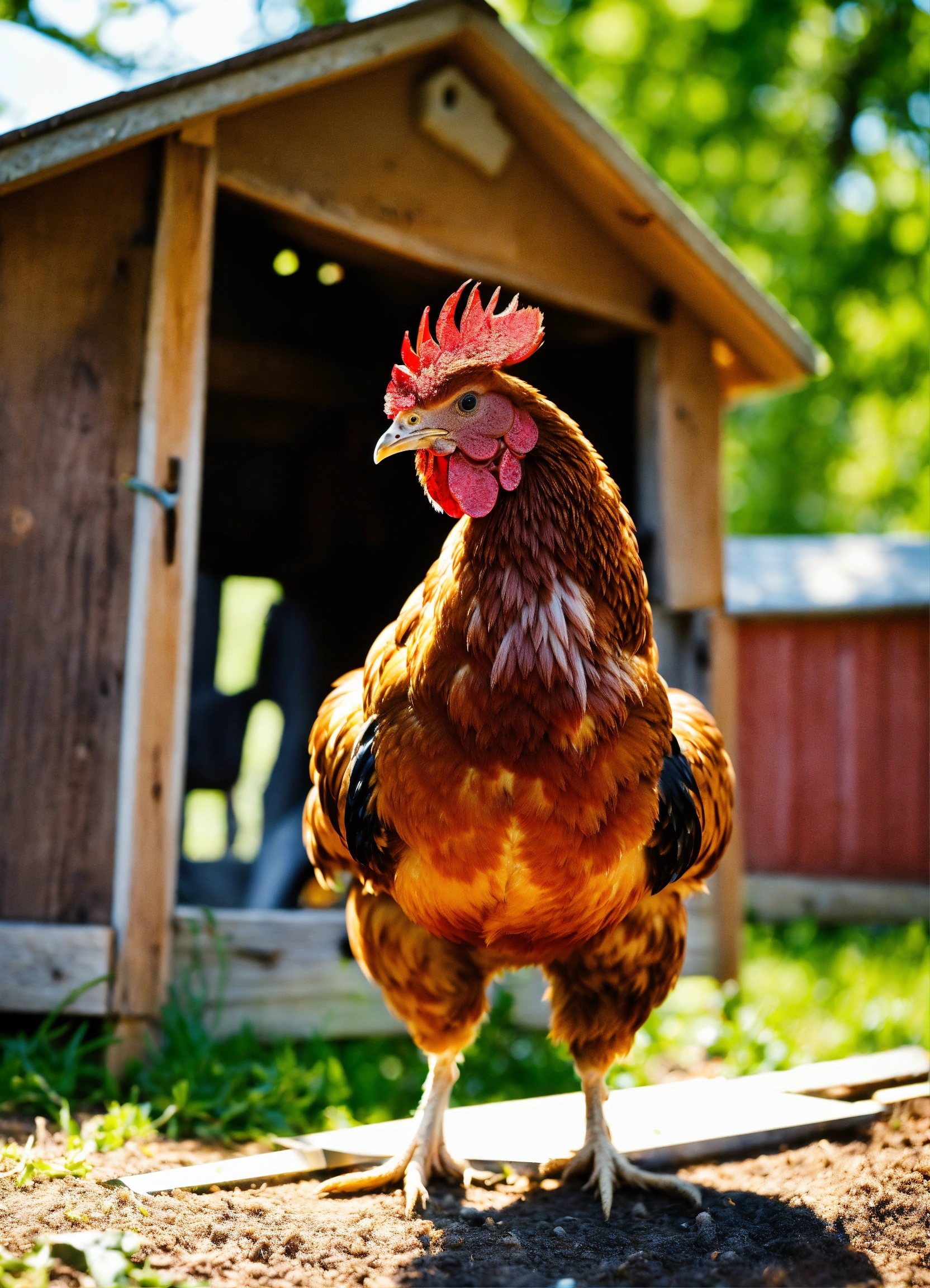 Lexica - Rhode Island Red chicken facing viewer holding a diamond sword ...