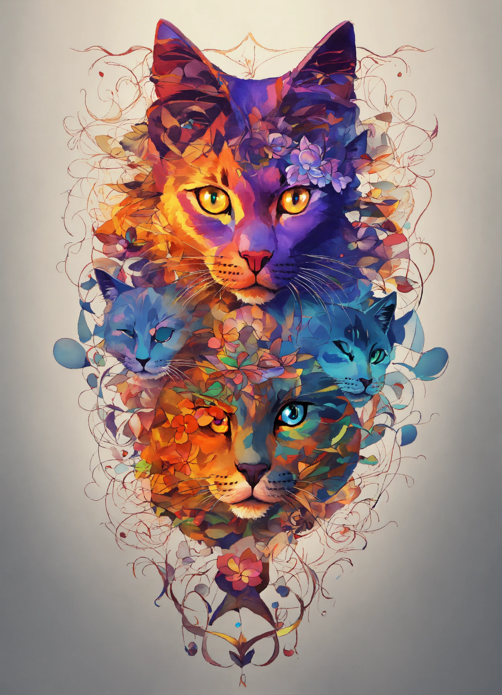 Lexica - An abstract PNG of a lower back tattoo of multiple cats.