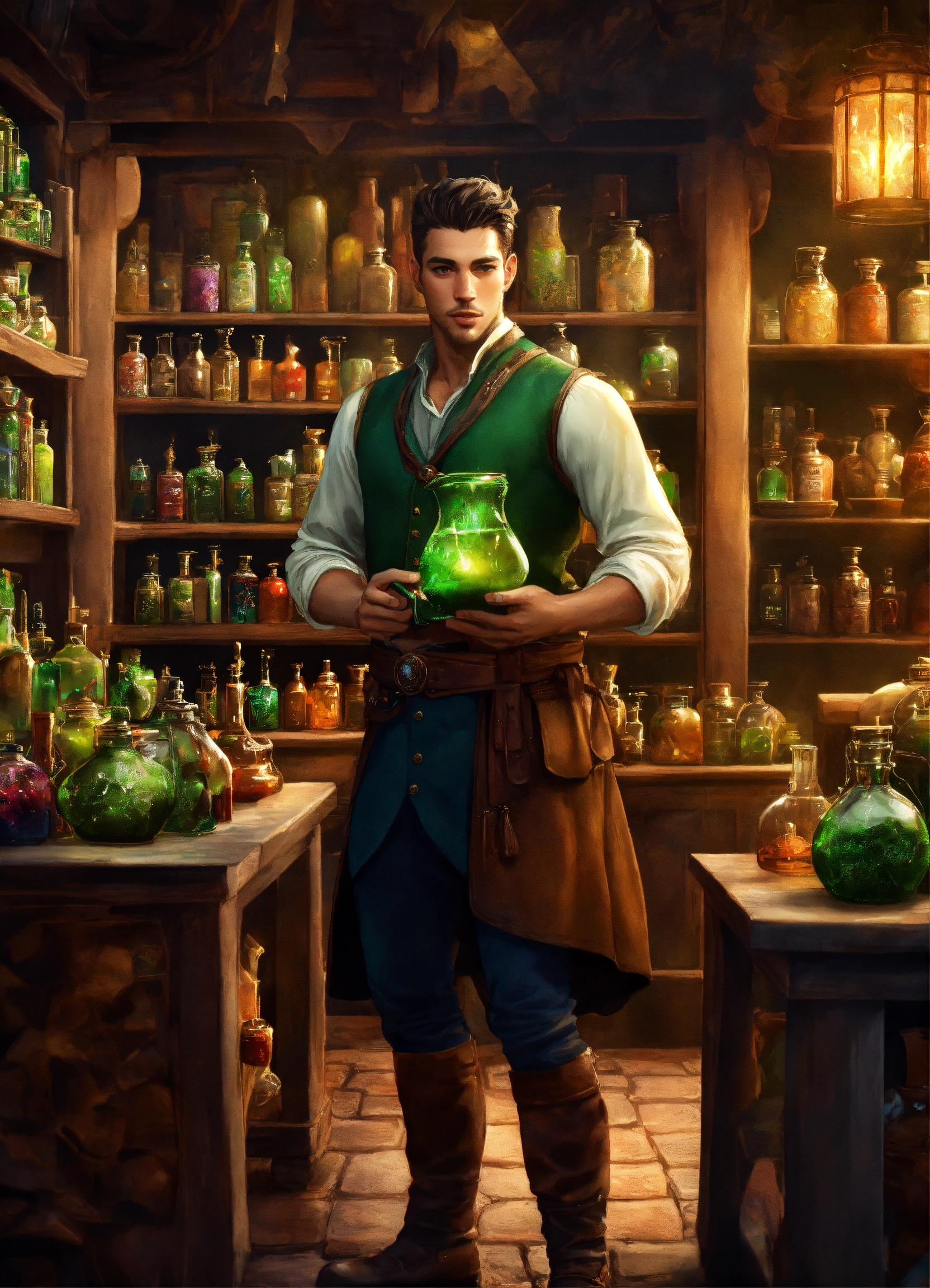 Lexica - Handsome man in potions and potions store full-length ...