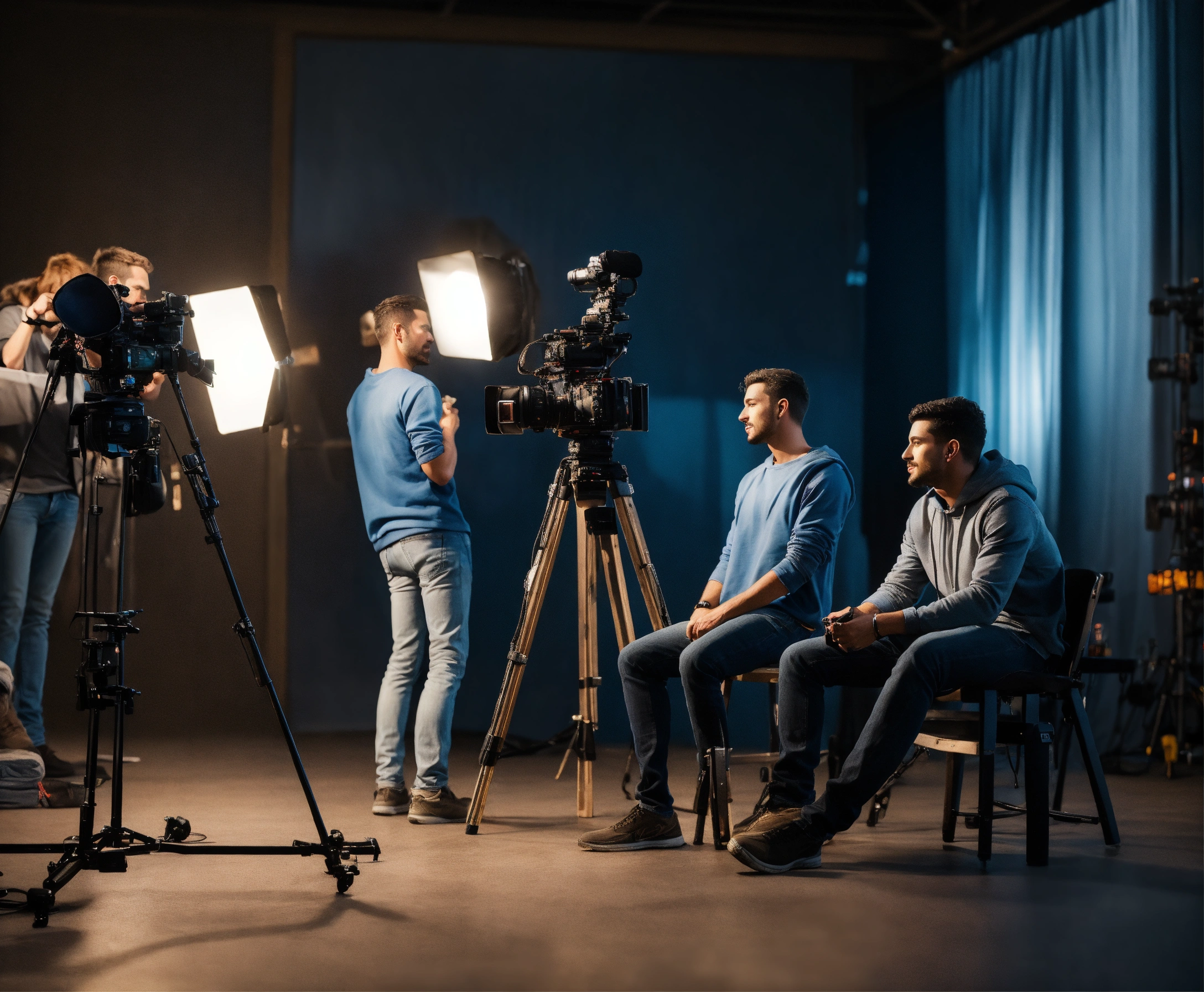 Lexica - The film set. Film studio. One cameraman is sitting behind the ...