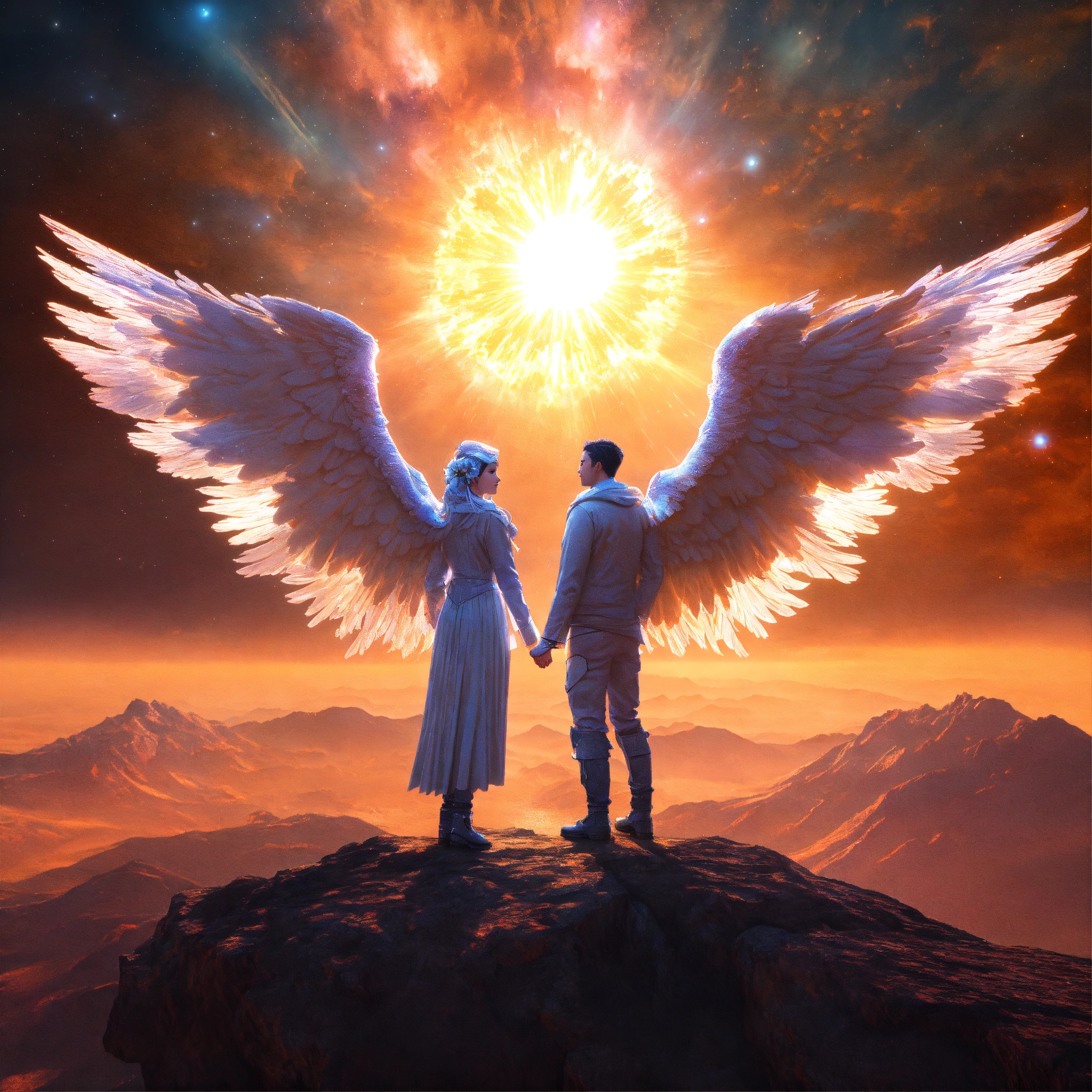 Lexica - Ethereal man angel and young ethereal woman angel, mountain ...