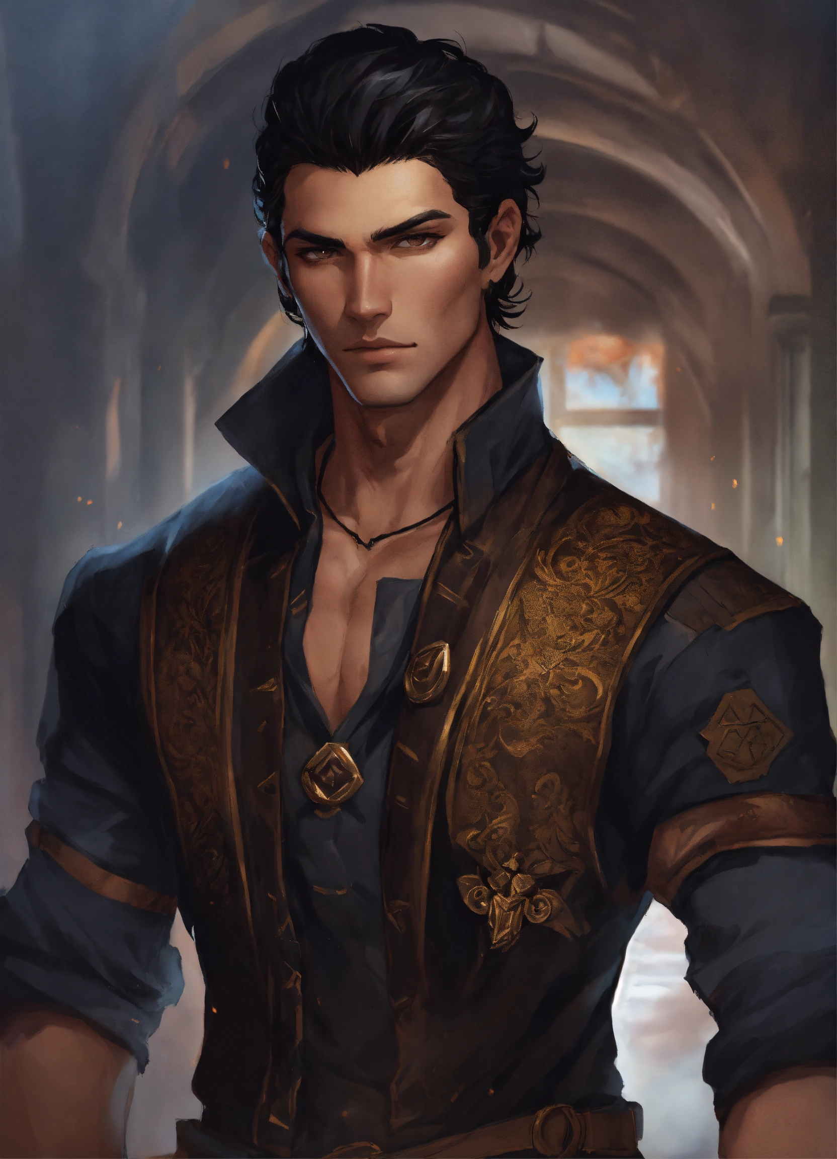 Lexica - A tall and broad man with short, jet-black hair that frames a ...