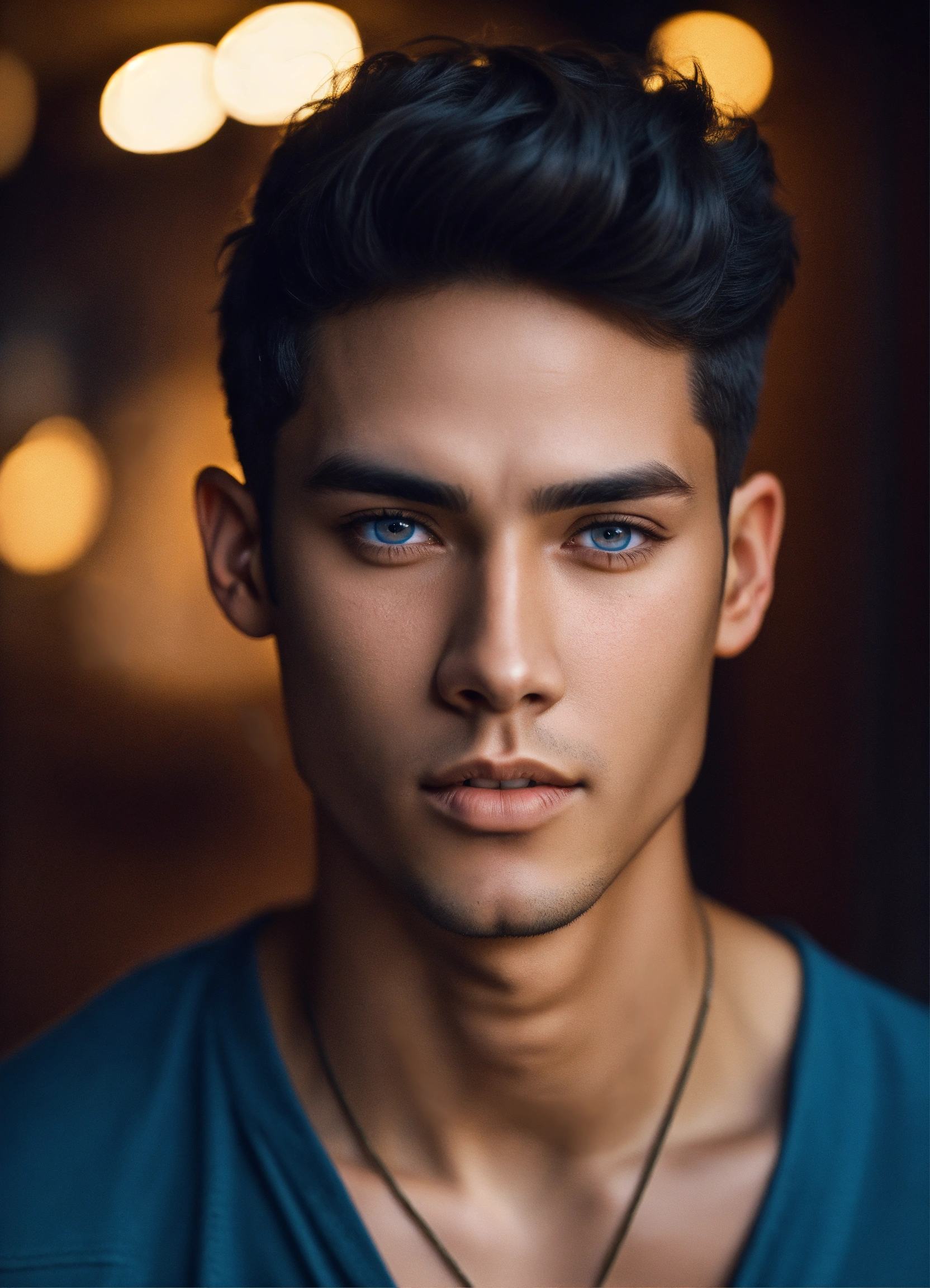 Lexica - Young man; Deep caramel tan skin, angular features; sharp ...