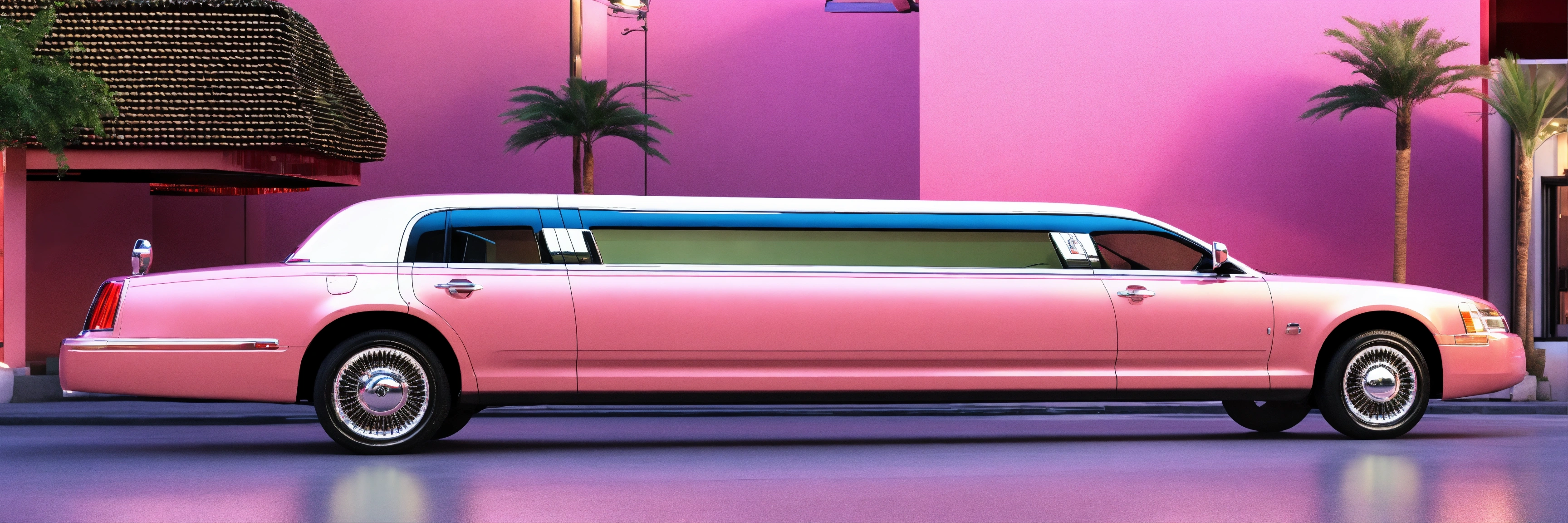 Lexica - Long pink limo, car rental, 3D, photo-realistic, 4K, high ...