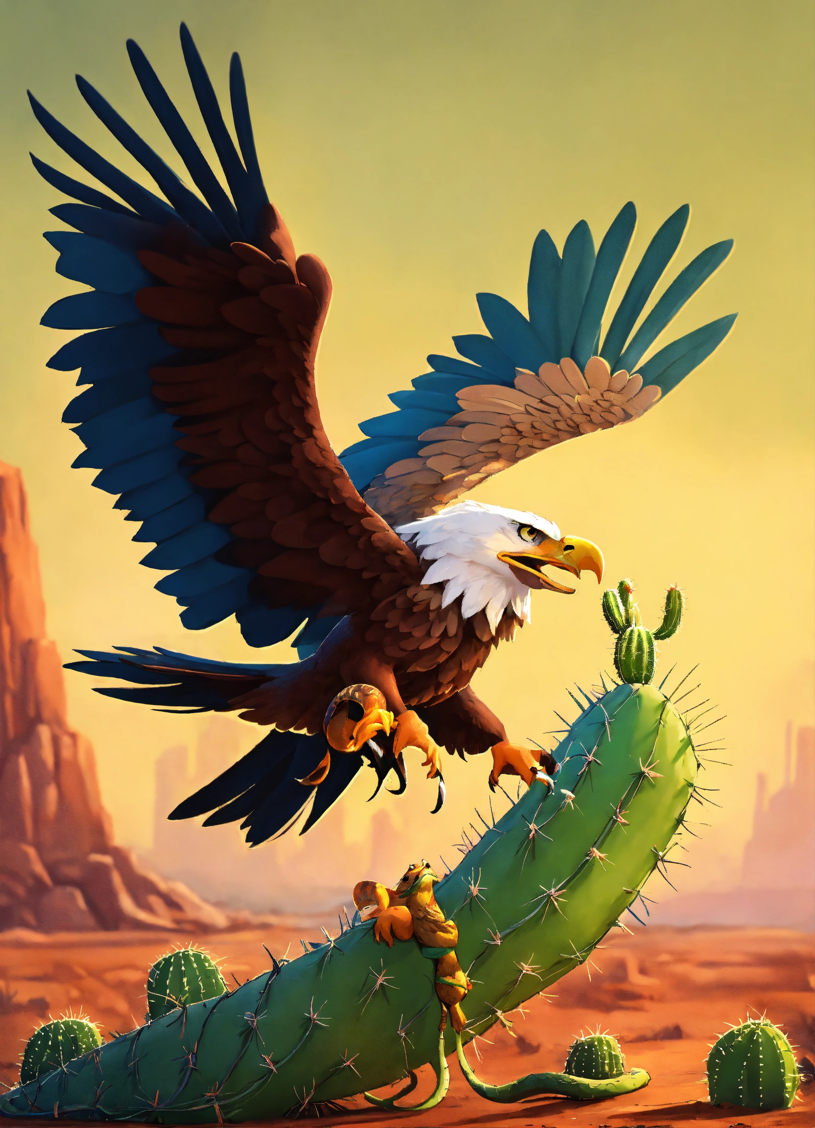Lexica - Pixar animation of Eagle Devouring Snake on a cactus, pixar ...