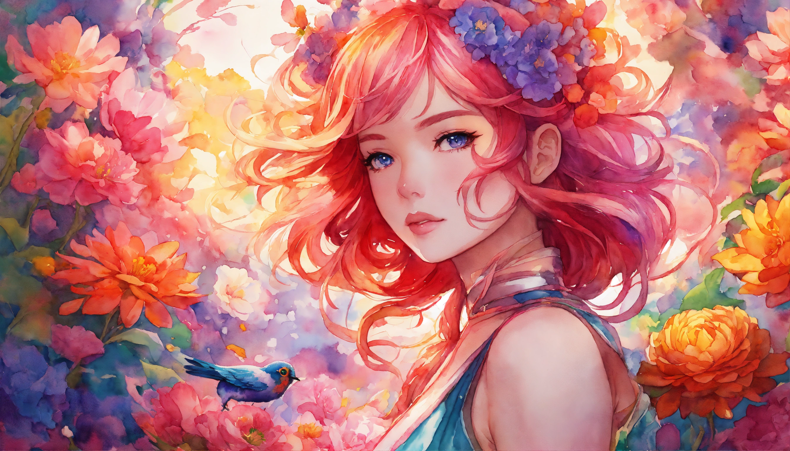 Lexica - Abstract watercolor anime art of a magical girl surrounded by ...