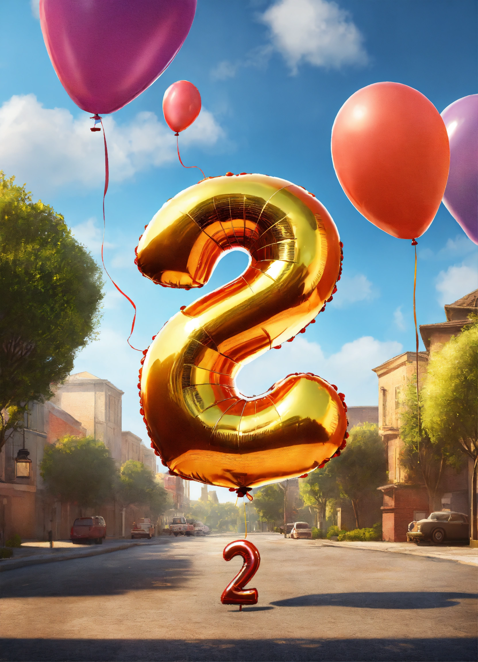 Lexica - Balloon in shape of the number 2, cartoon style, well shaded ...