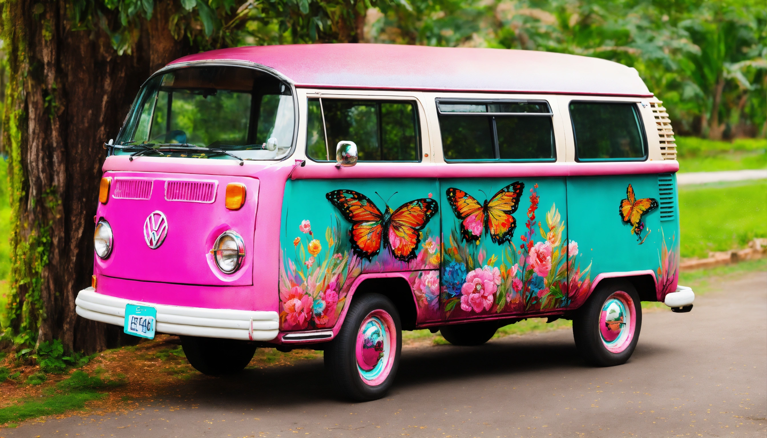 Lexica - Concept art of coral pink Volkswagen bus, paint on side of bus ...