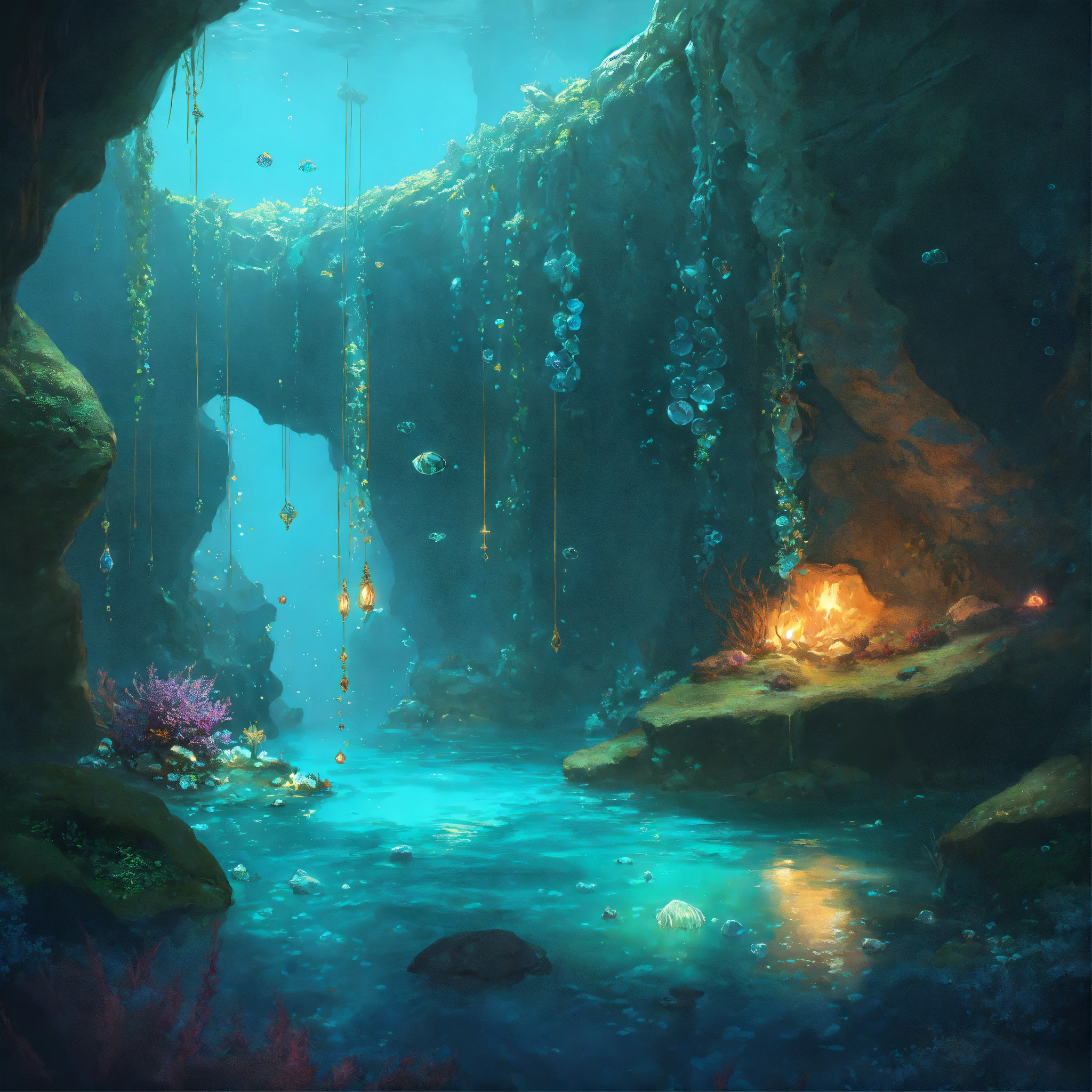Lexica - Underwater cave with gems by justin gerard and greg rutkowski ...