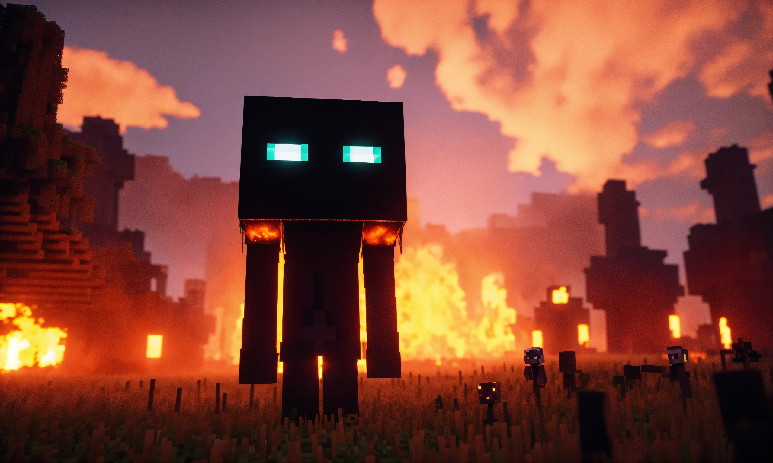 Lexica - Minecraft enderman, scary, surrounded by a field on fire with ...