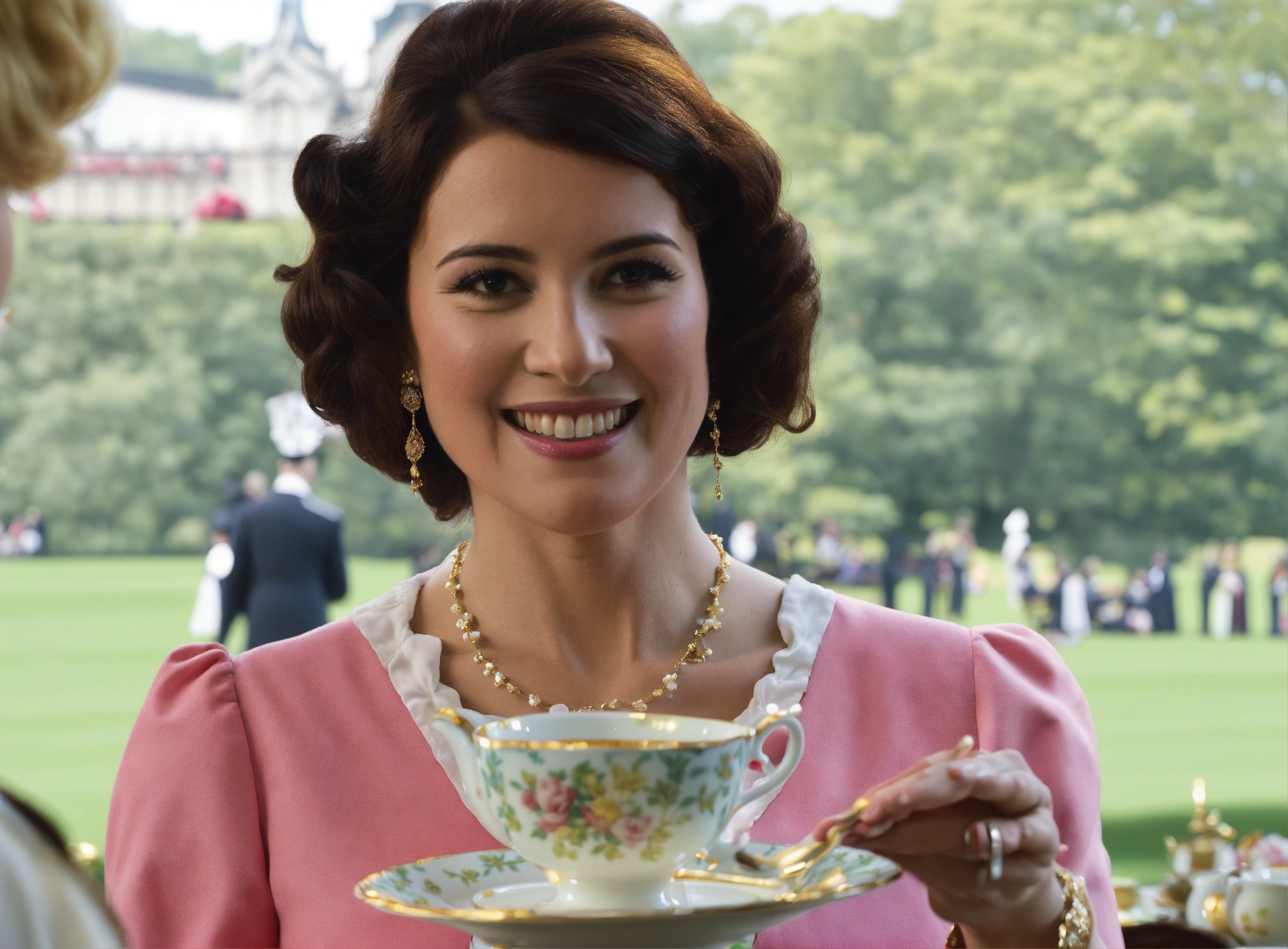 Lexica - Create a picture, where this hostess serves tea to King ...