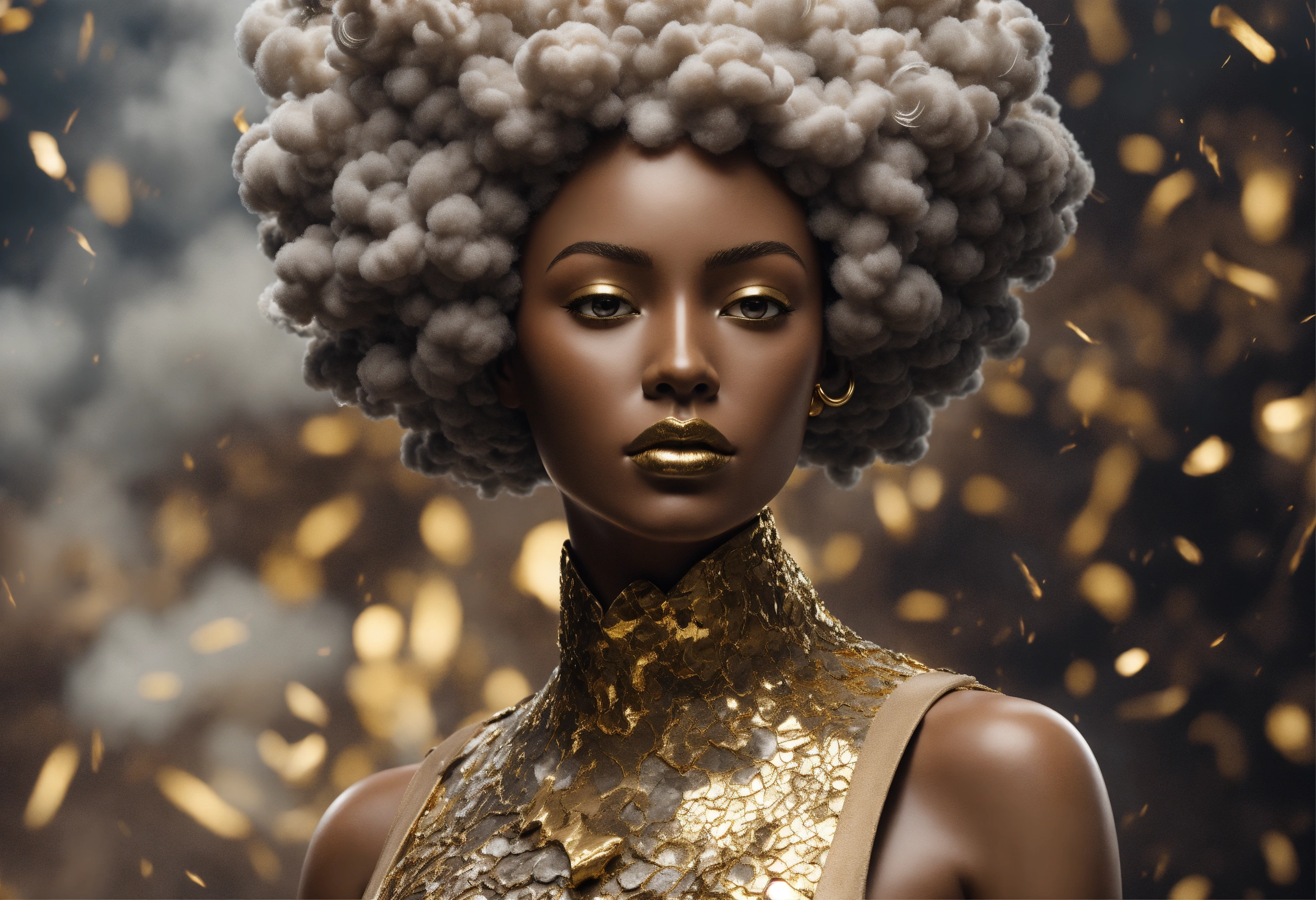 Lexica - A 3d sculpted woman made of taupe and grey marble with gold ...