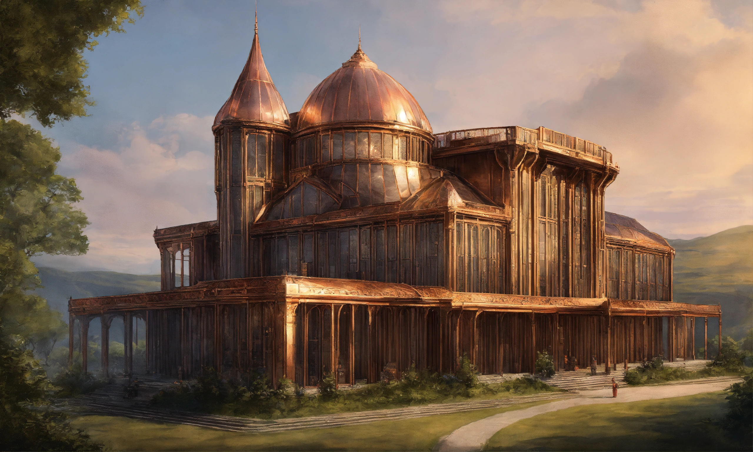 Lexica - Drawing of a fully shown elegant high elf sci fi palace with a ...