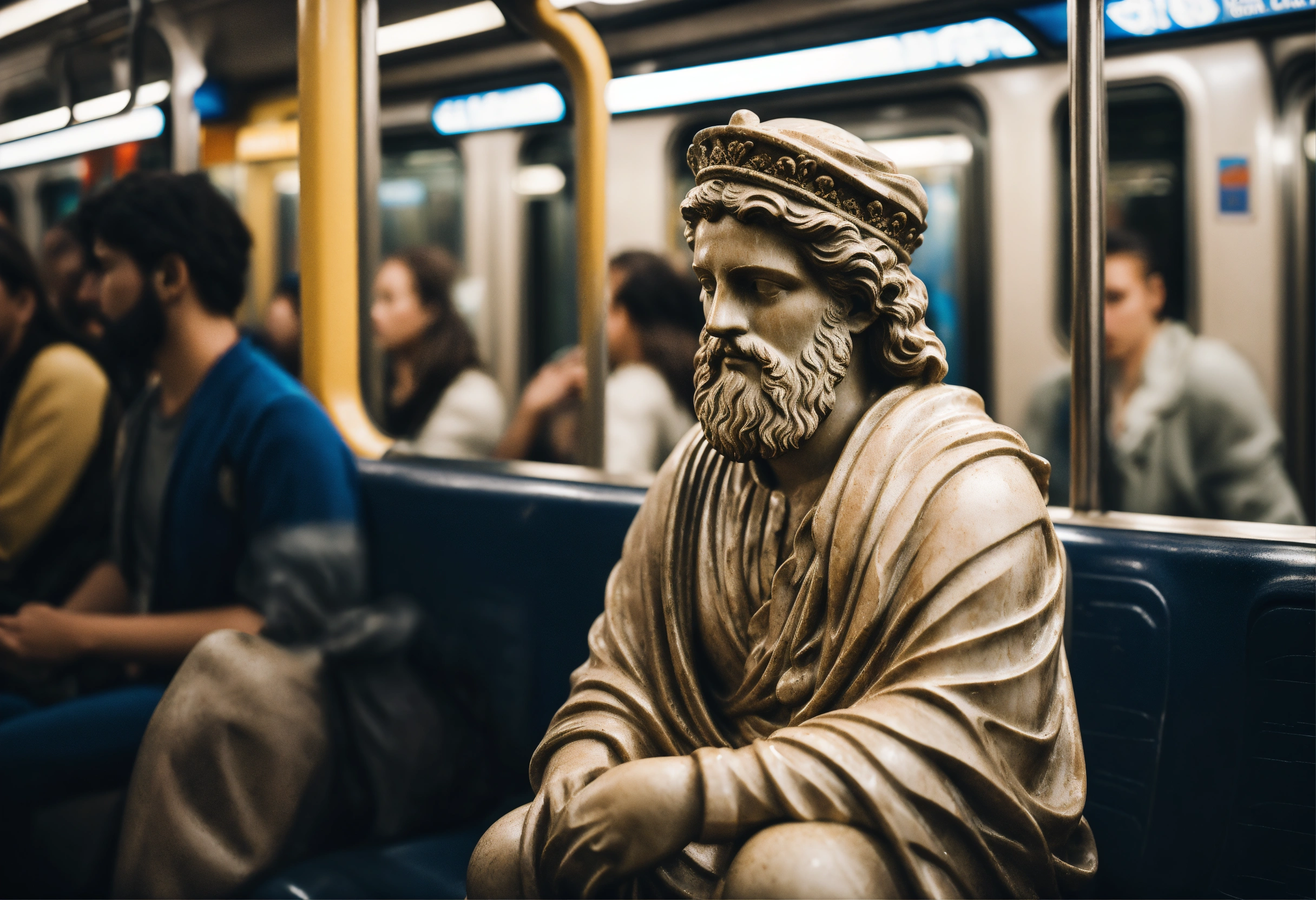 Lexica - Greek marble statues sitting in a very crowded subway train ...