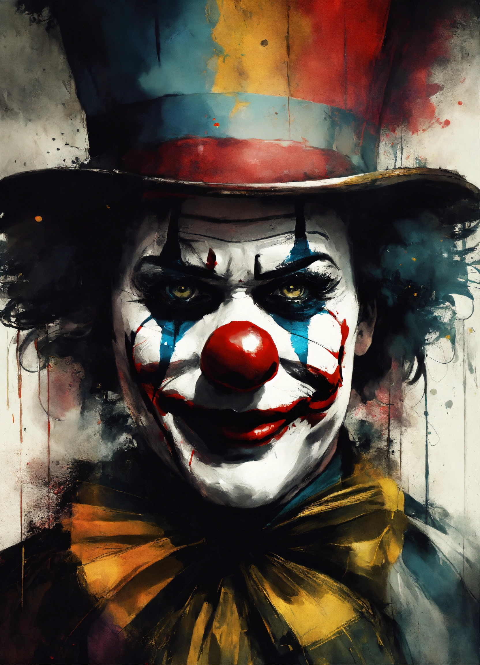 Lexica - Clown at the circus, low color contrast, 8k, tableau de Russ Mills