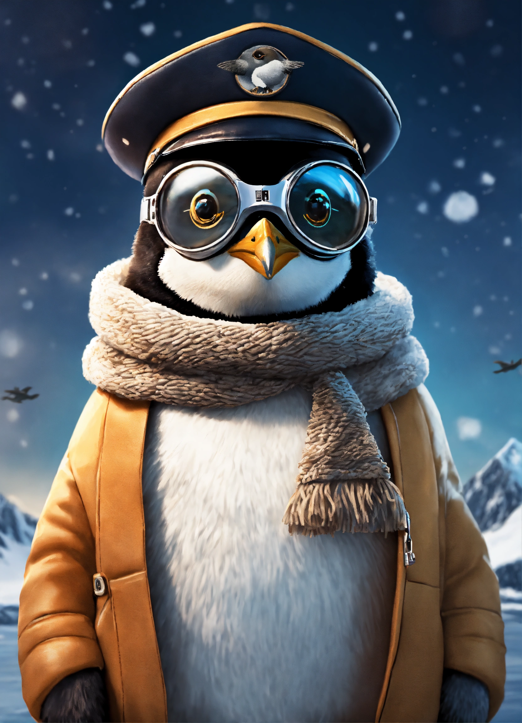 Lexica - Detailed portrait photo of cute and fluffy penguin wearing a ...