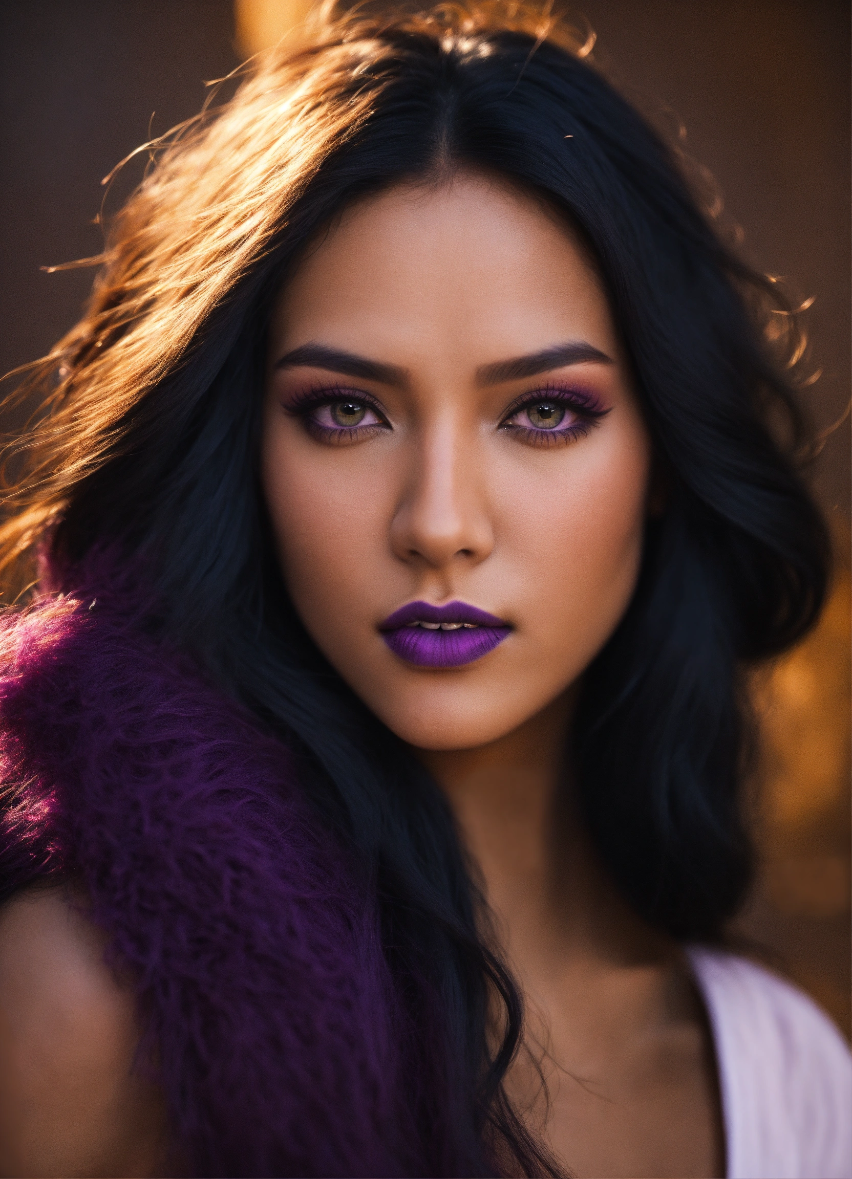 Lexica Long Raven Hair Purple Eyes Big Amaranth Lips Tan Skin