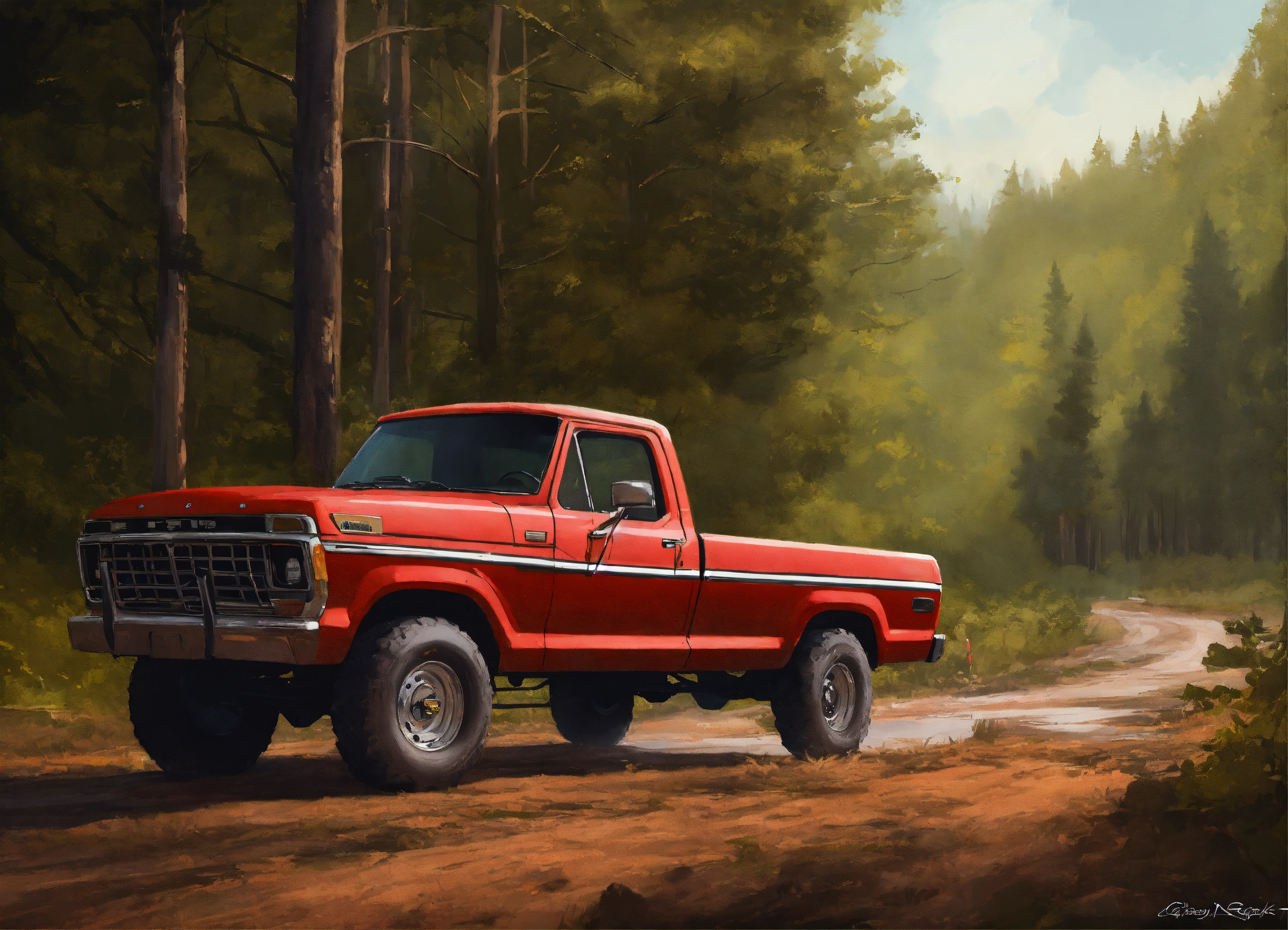 Lexica - A redneck near a red Ford truck, close Up side view, mullet ...