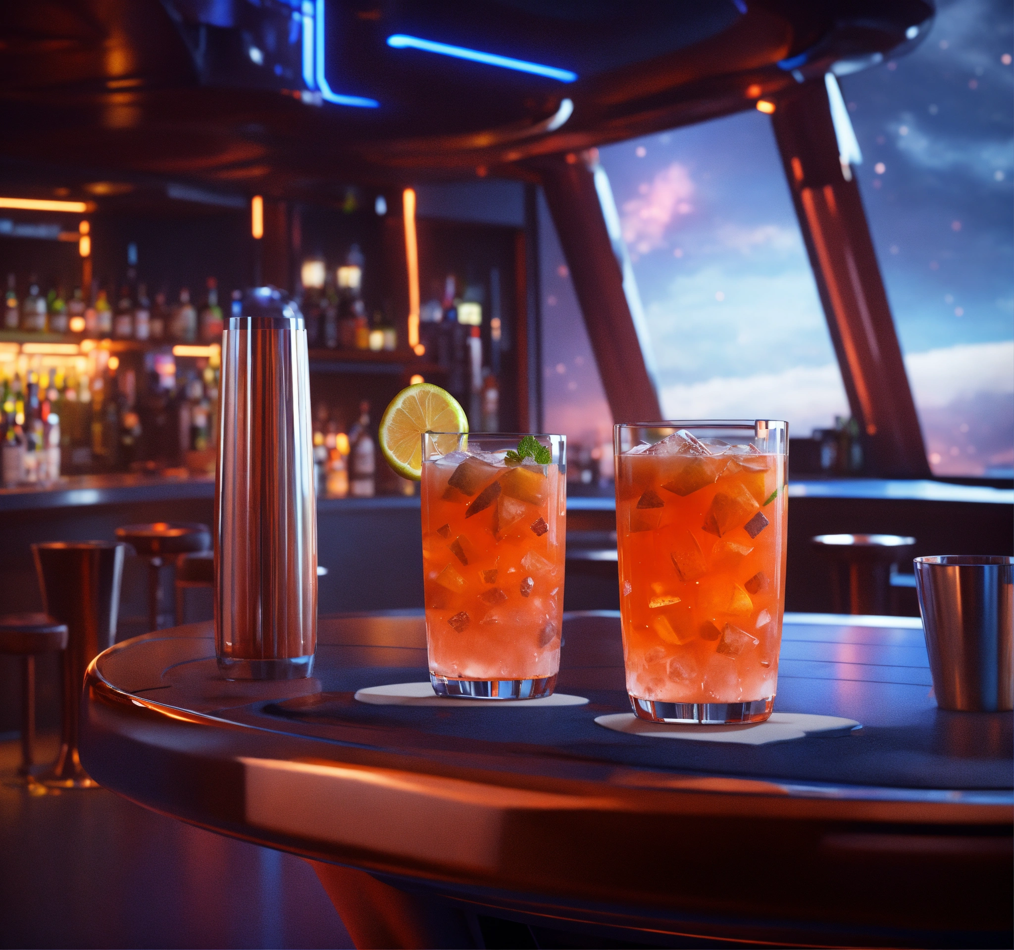Lexica - Strange futuristic drinks at bar in space port bar, 8K ...