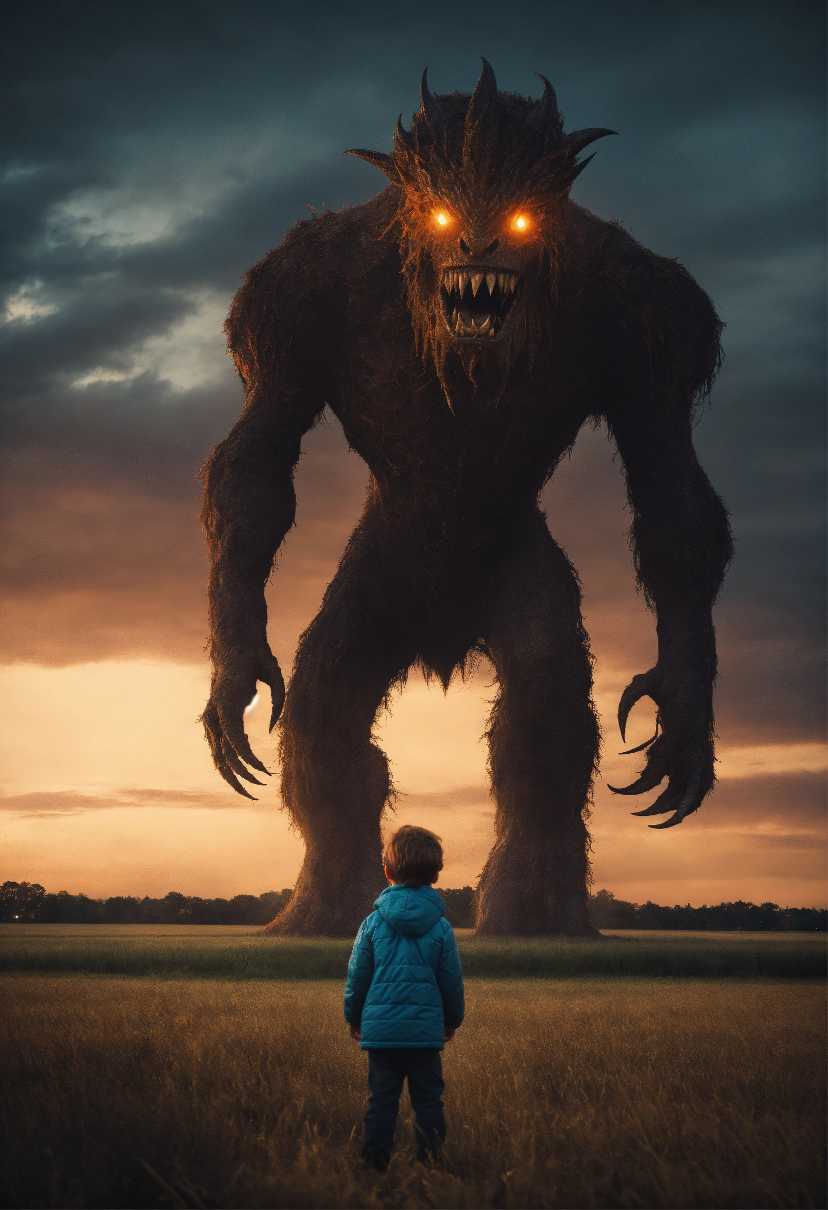 Lexica - Terrifying gigantic monster looming over small child in an ...