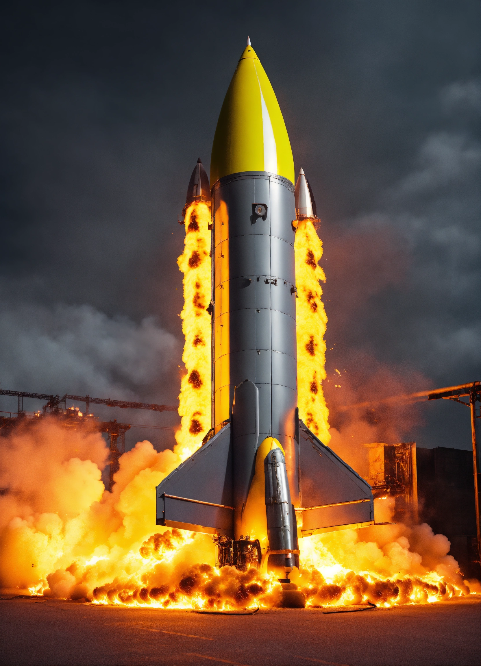 Lexica - Bombe rocket on fire with yellow and gray color with neon 8K