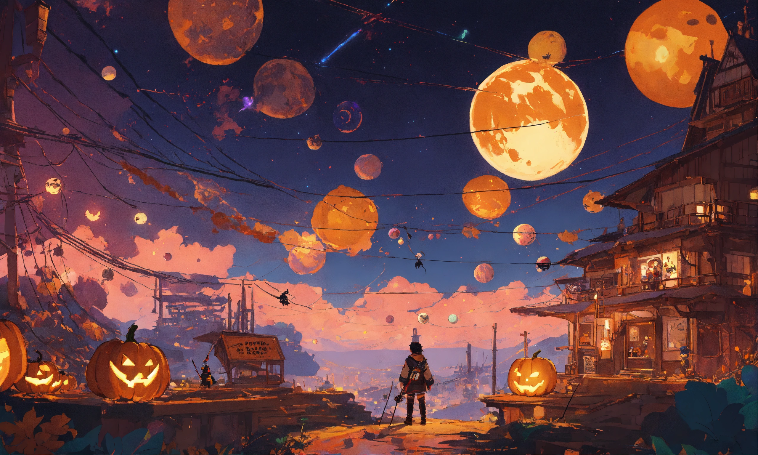 Lexica - Photo of halloween game, dark space with small planets, lots ...