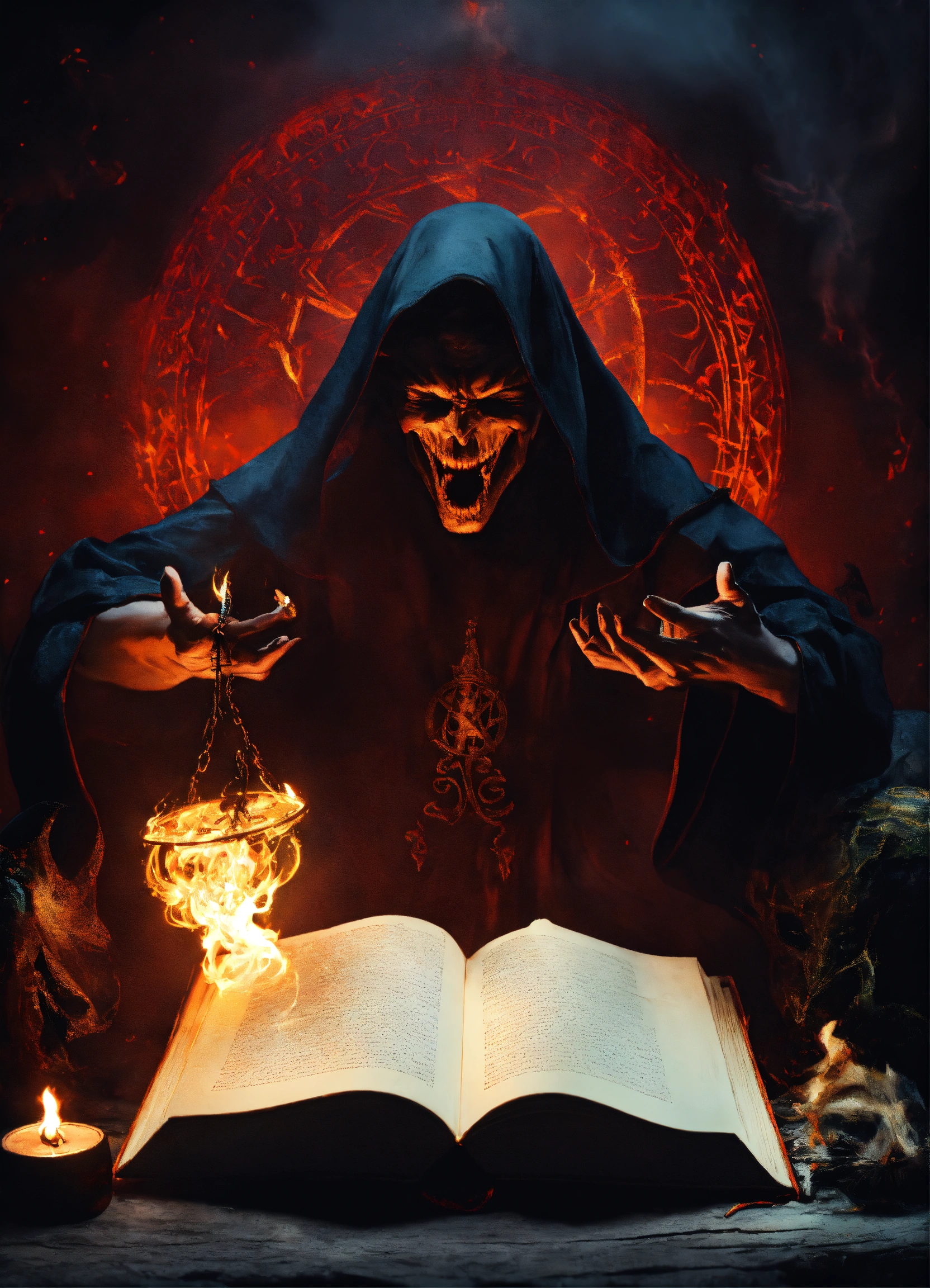 Lexica - Evil sorcerer summoning Satan using a book. Evil vibes. Scary ...