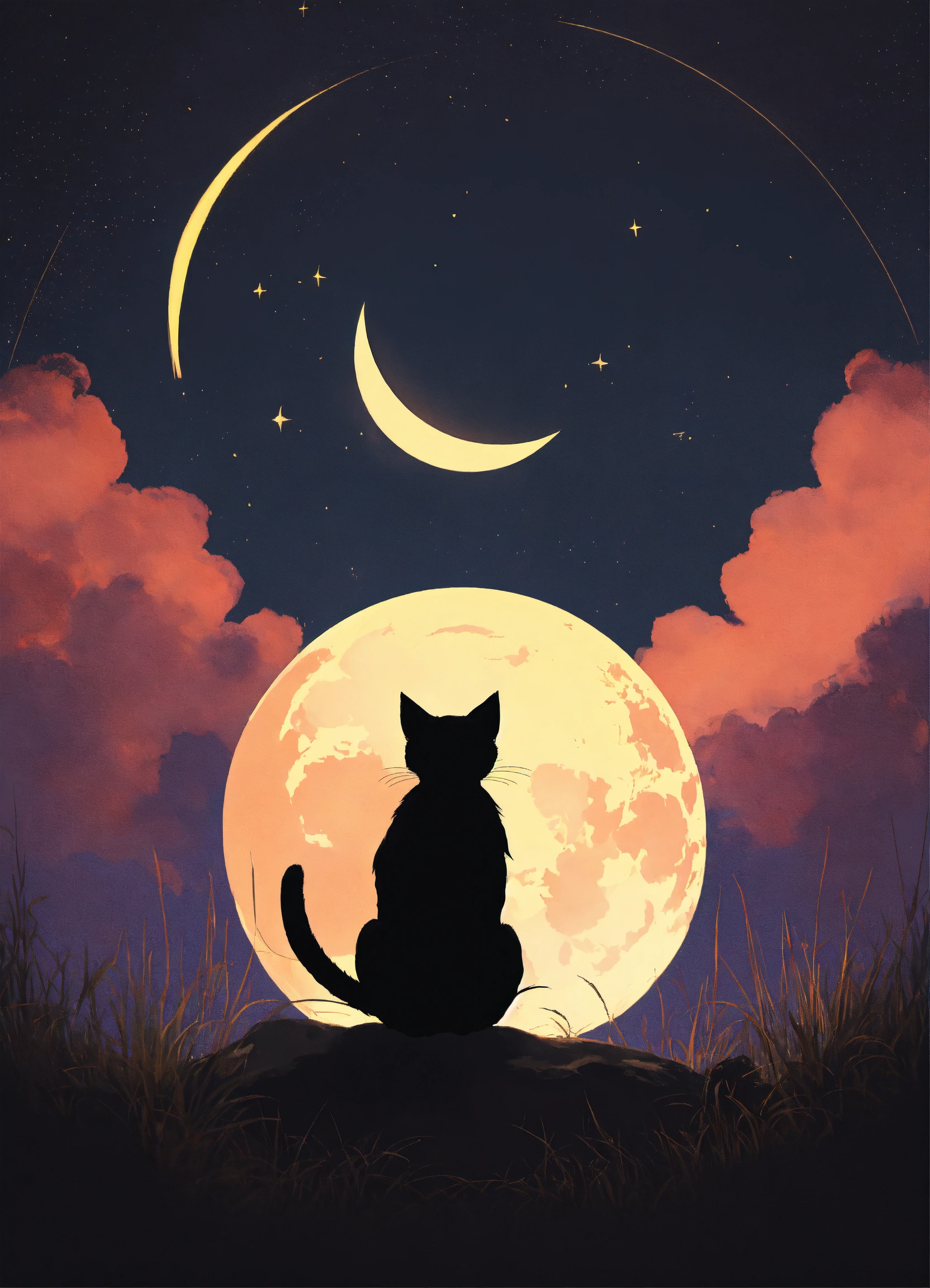 Lexica - Black cat flipping backwards in front of the Moon