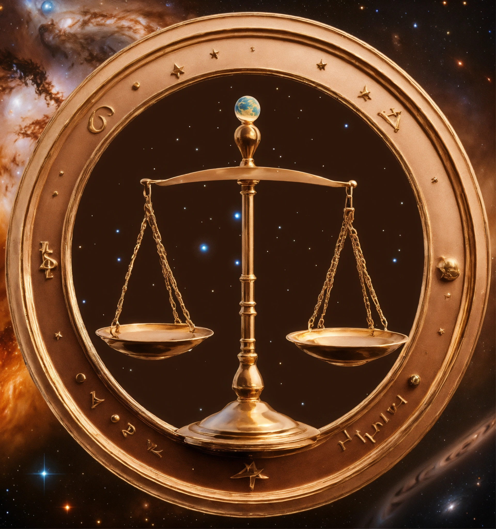 Lexica - Libra sign in bronze color in realistic photograph, surrounded ...