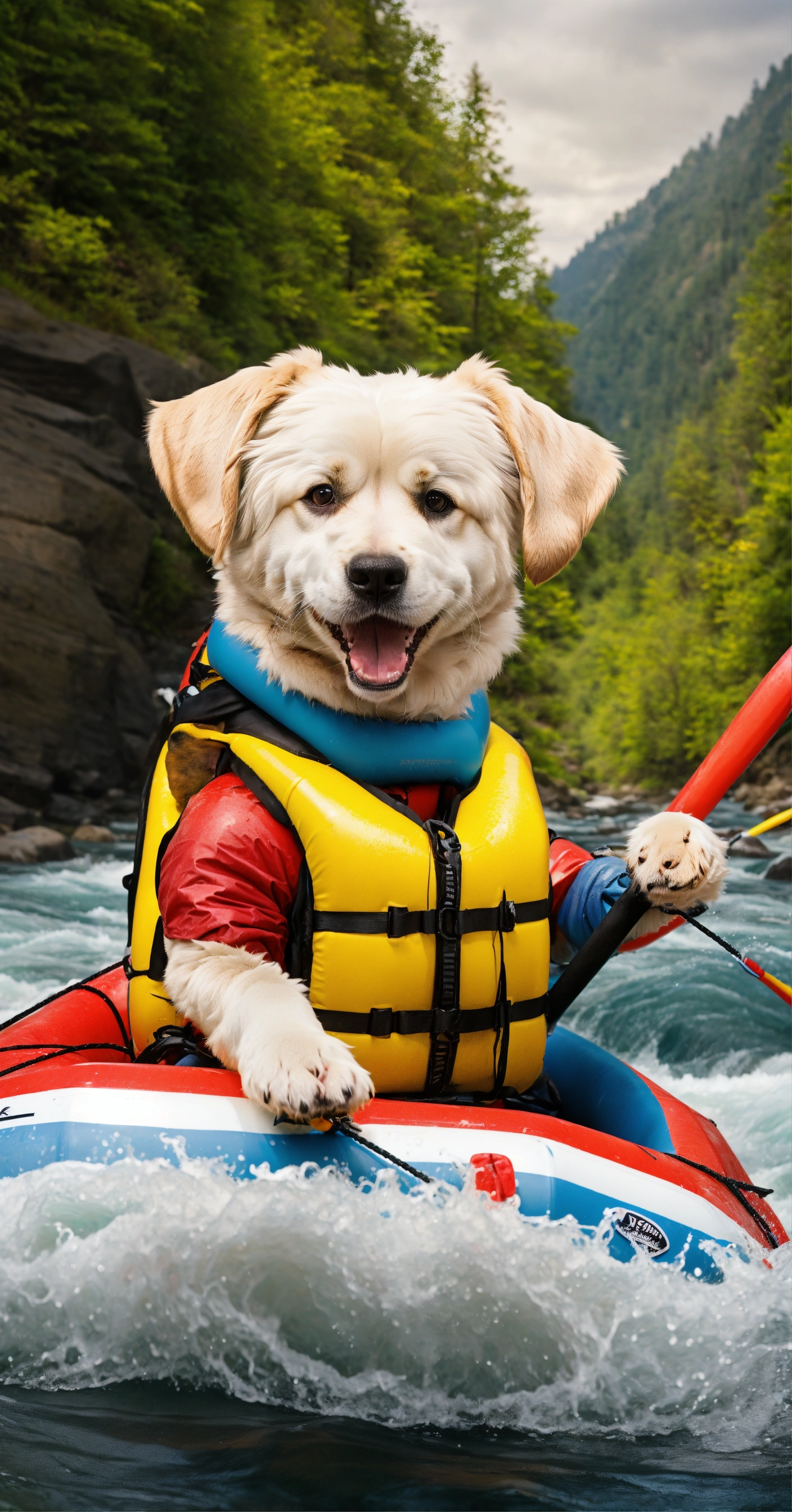 Lexica - Generate a picture of a dog as a white-water rafting guide ...