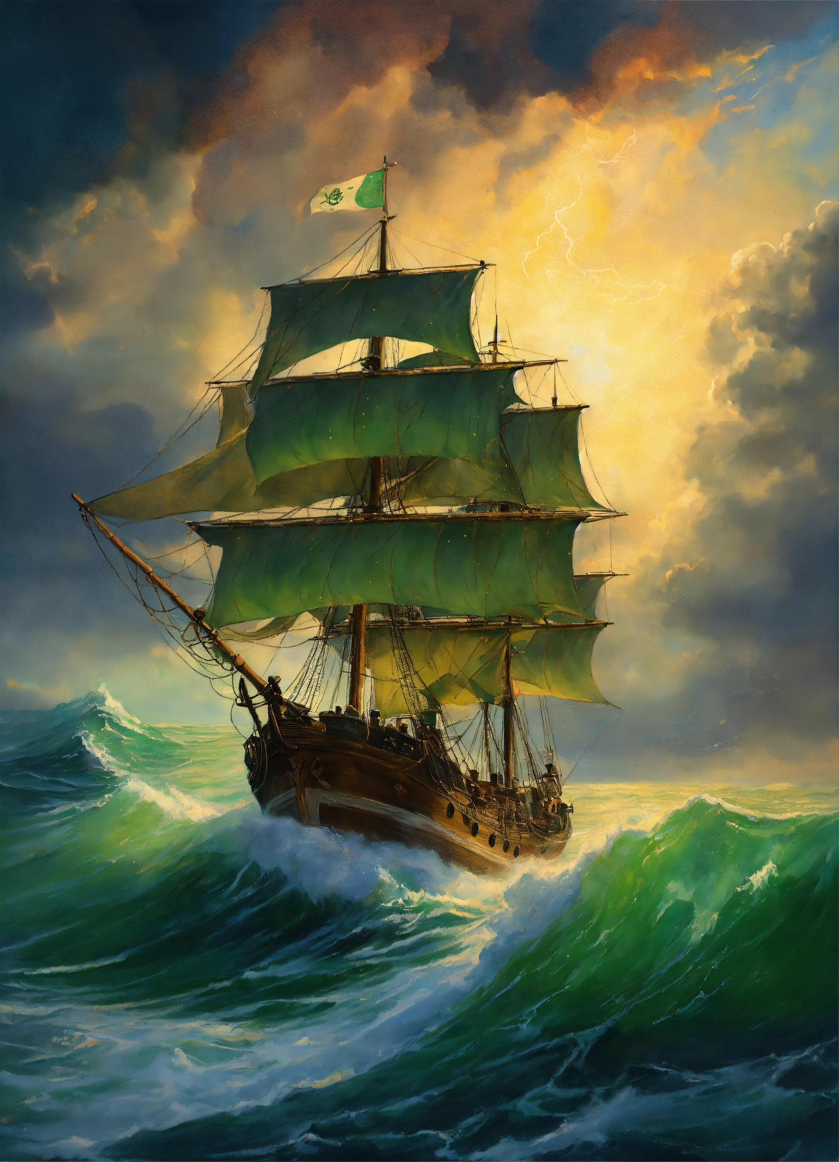 Lexica - A painting of a celtic pirate on the ocean during a storm ...