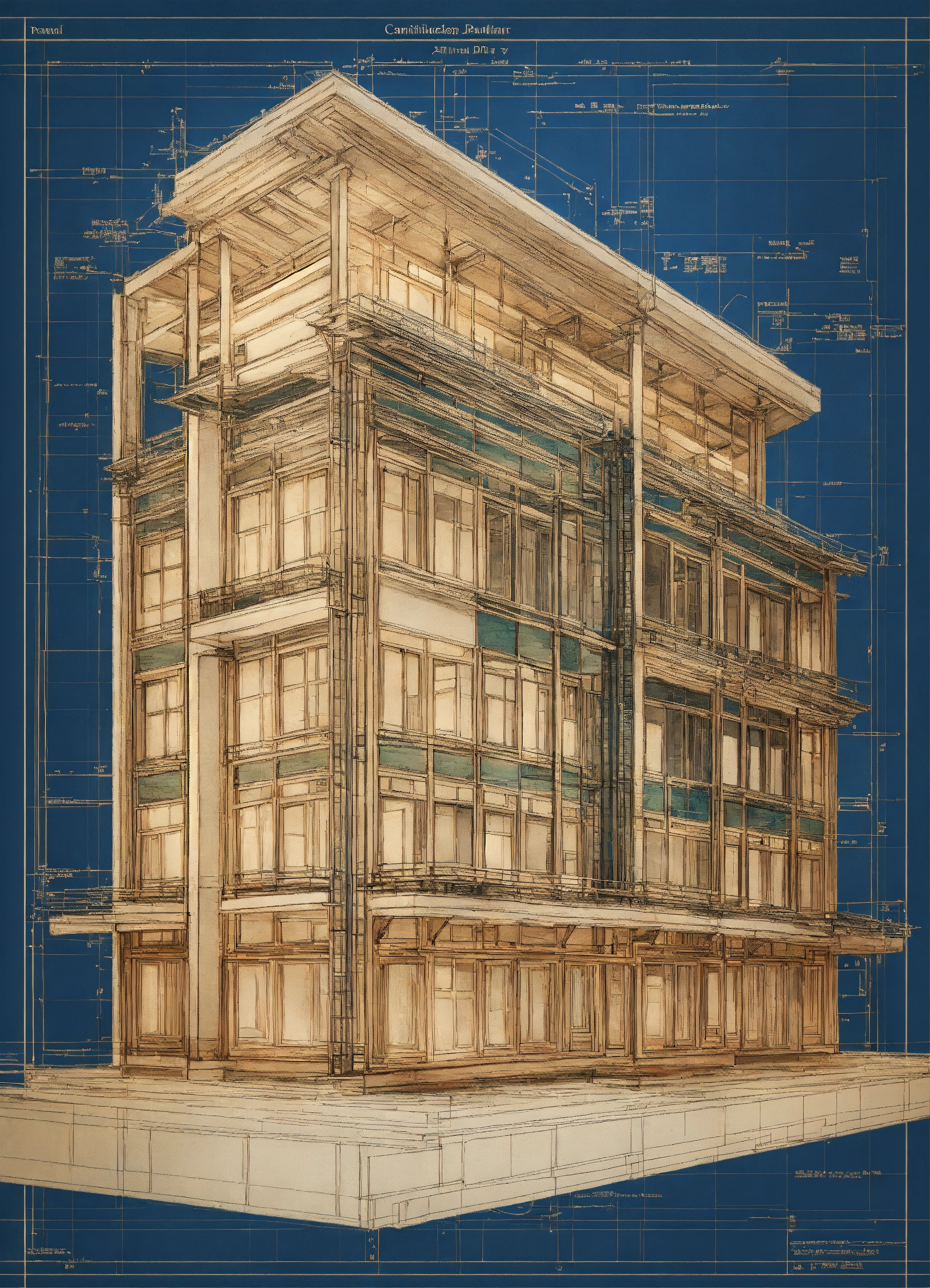 Lexica - An image of a stylized architectural blueprint, representing ...