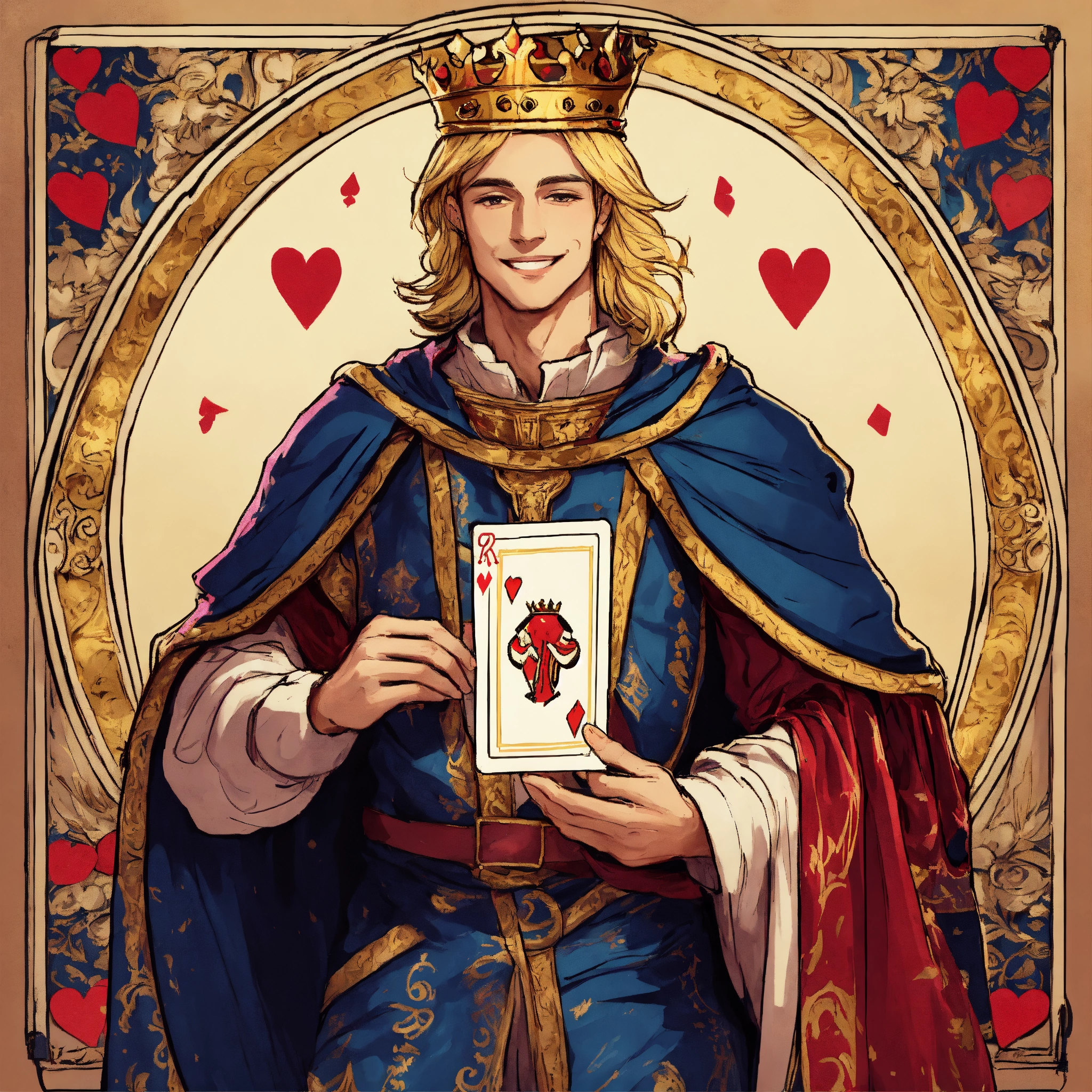 Lexica - Sketch of handsome smiling blonde king with a big fancy ...