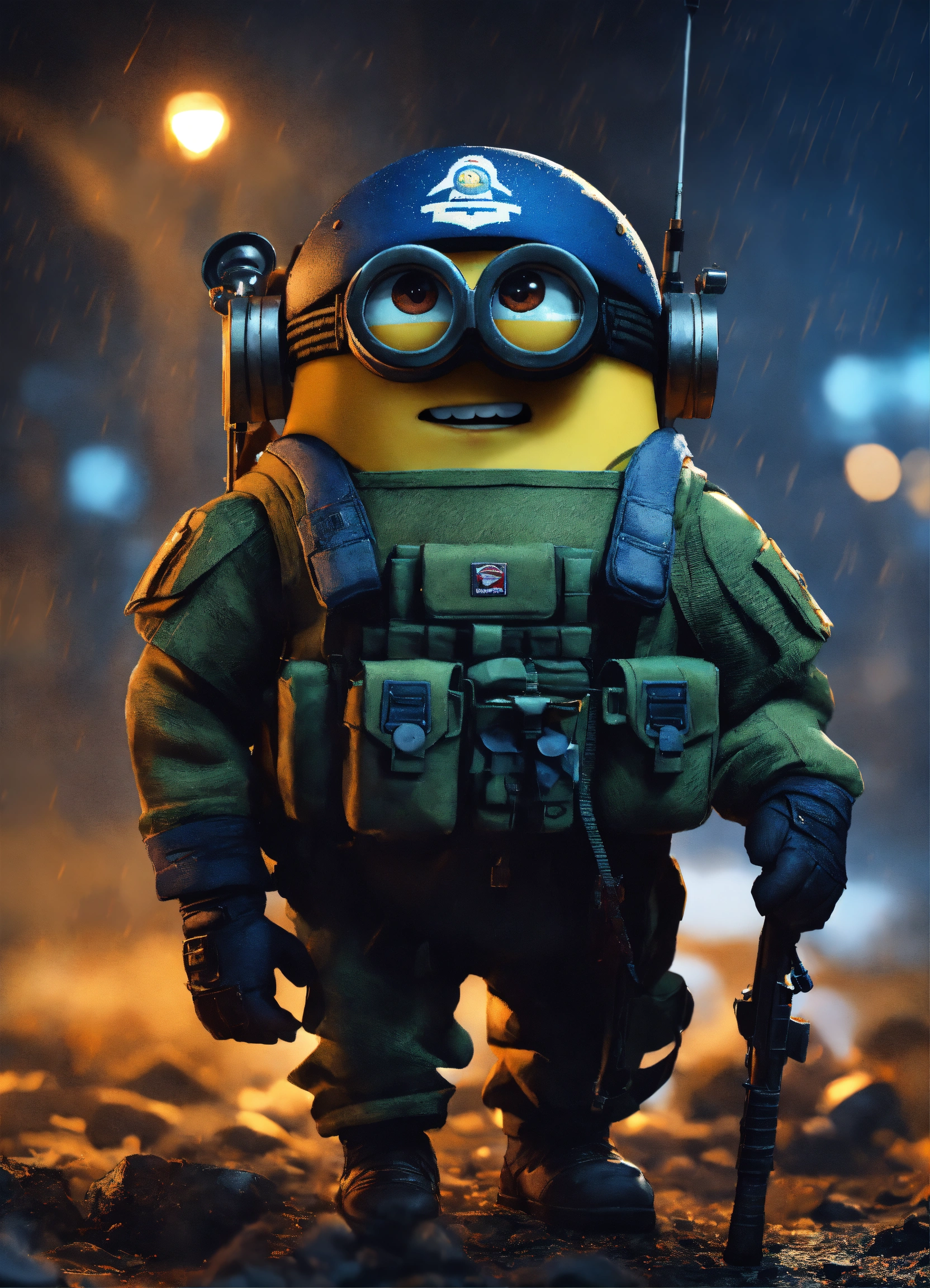 Lexica - A minion at the frontlines in the army at night with his ...