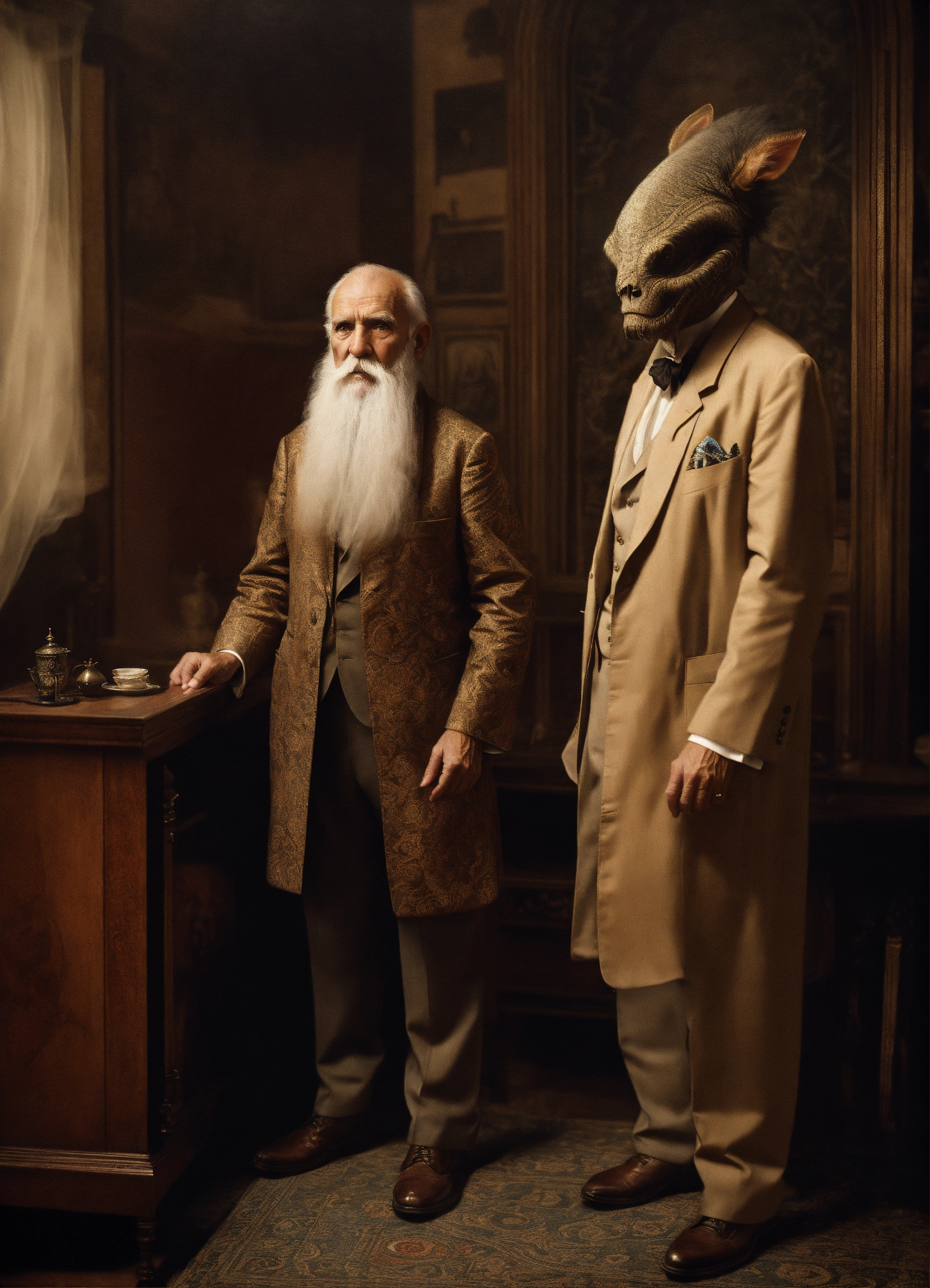 Lexica - Old man wearing a fakir suite standing next to an ...