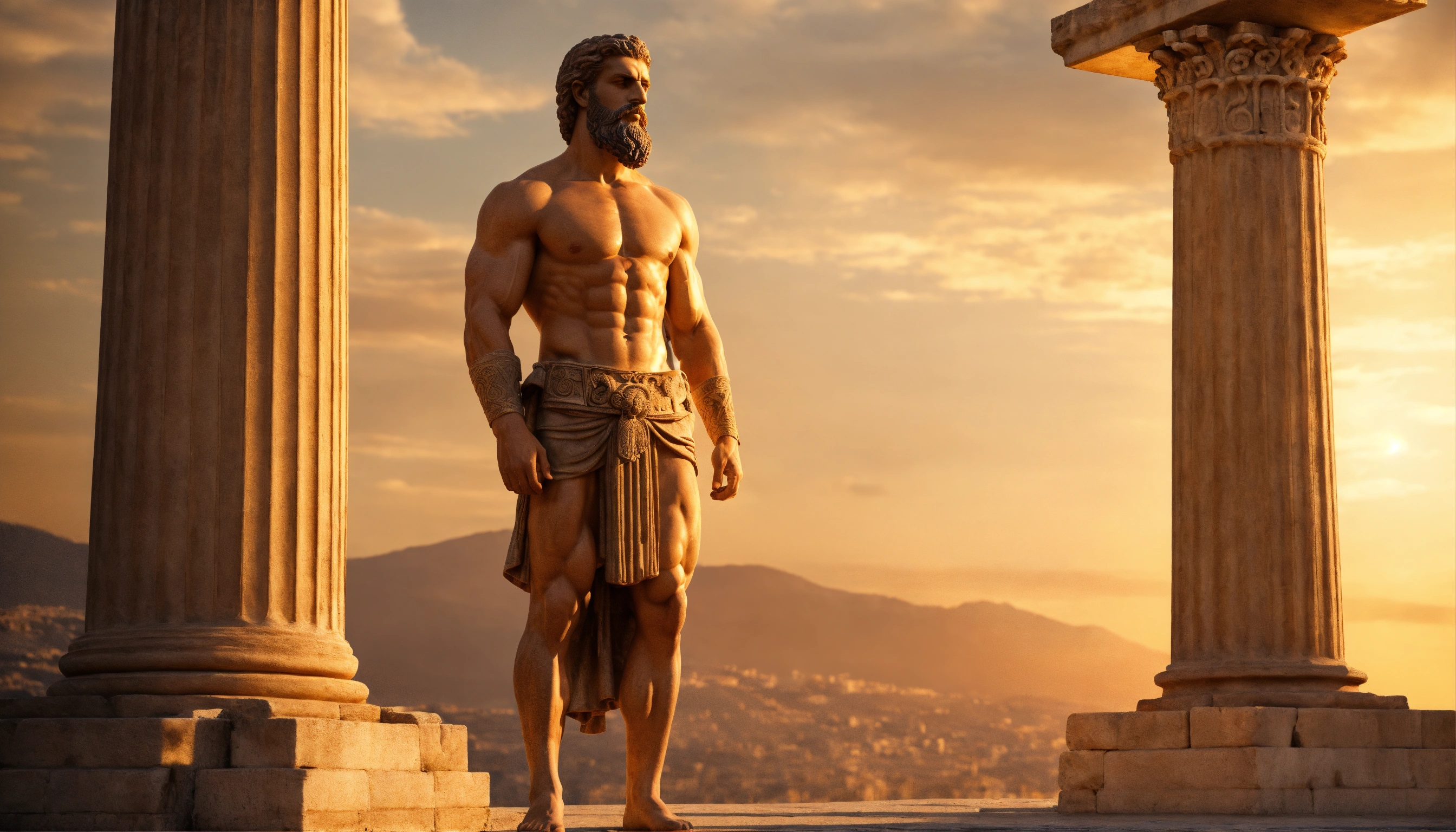 Lexica - Stoic statue, strong body, muscle, bearded, handsome man ...