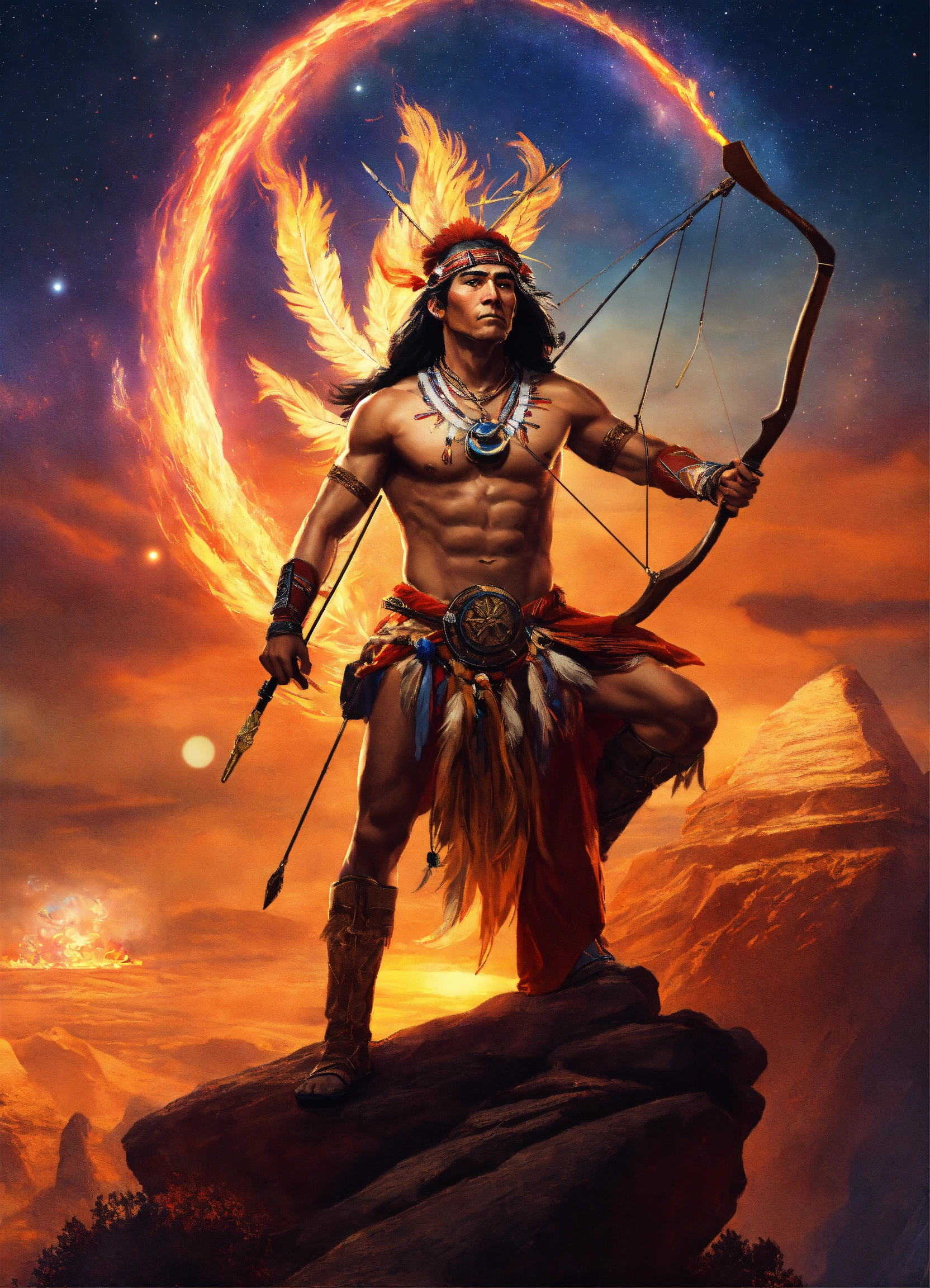 Lexica - Jupiter in background with Native American Indian man as ...